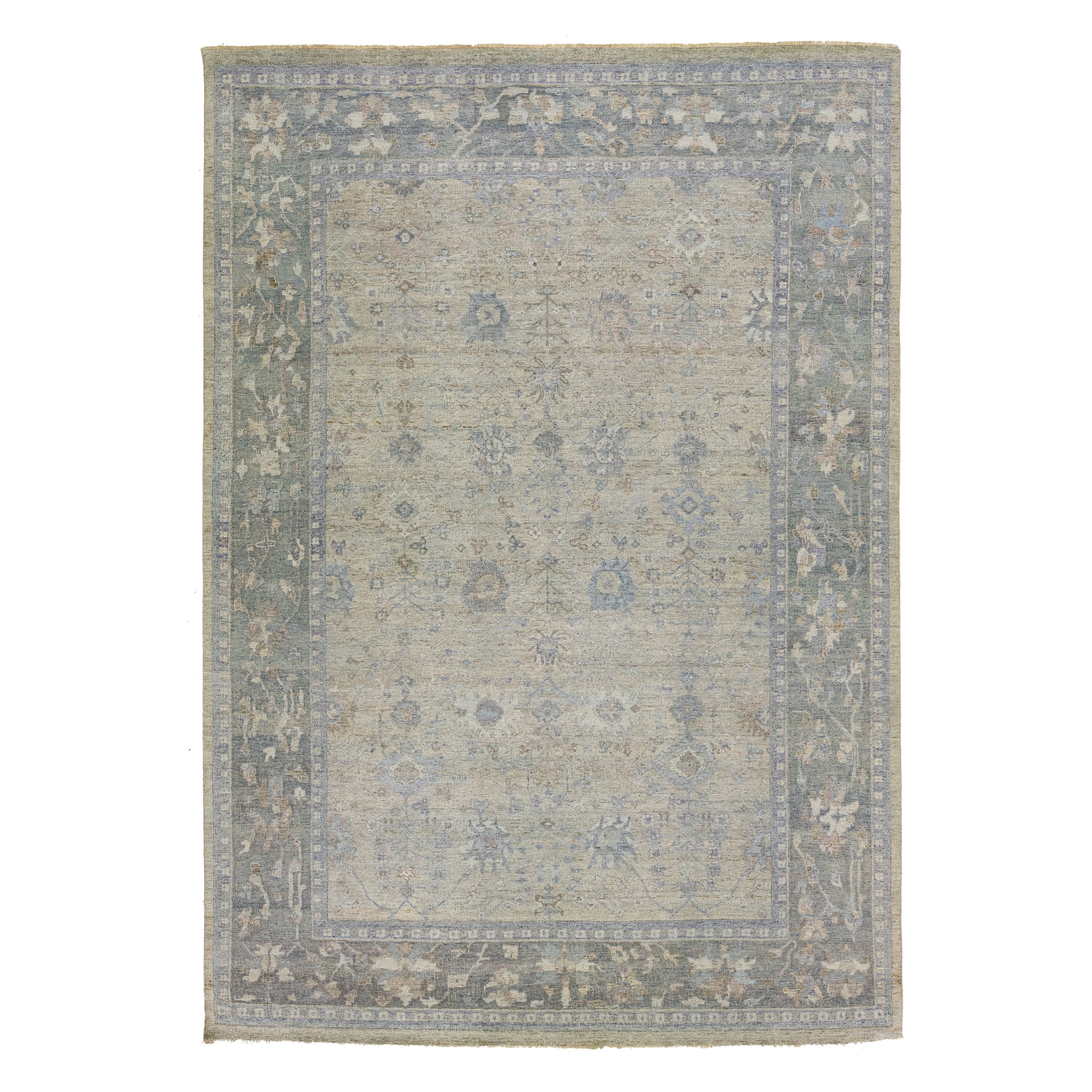 Gray Modern Indian Mahal Wool Rug With Floral Pattern by Apadana For ...