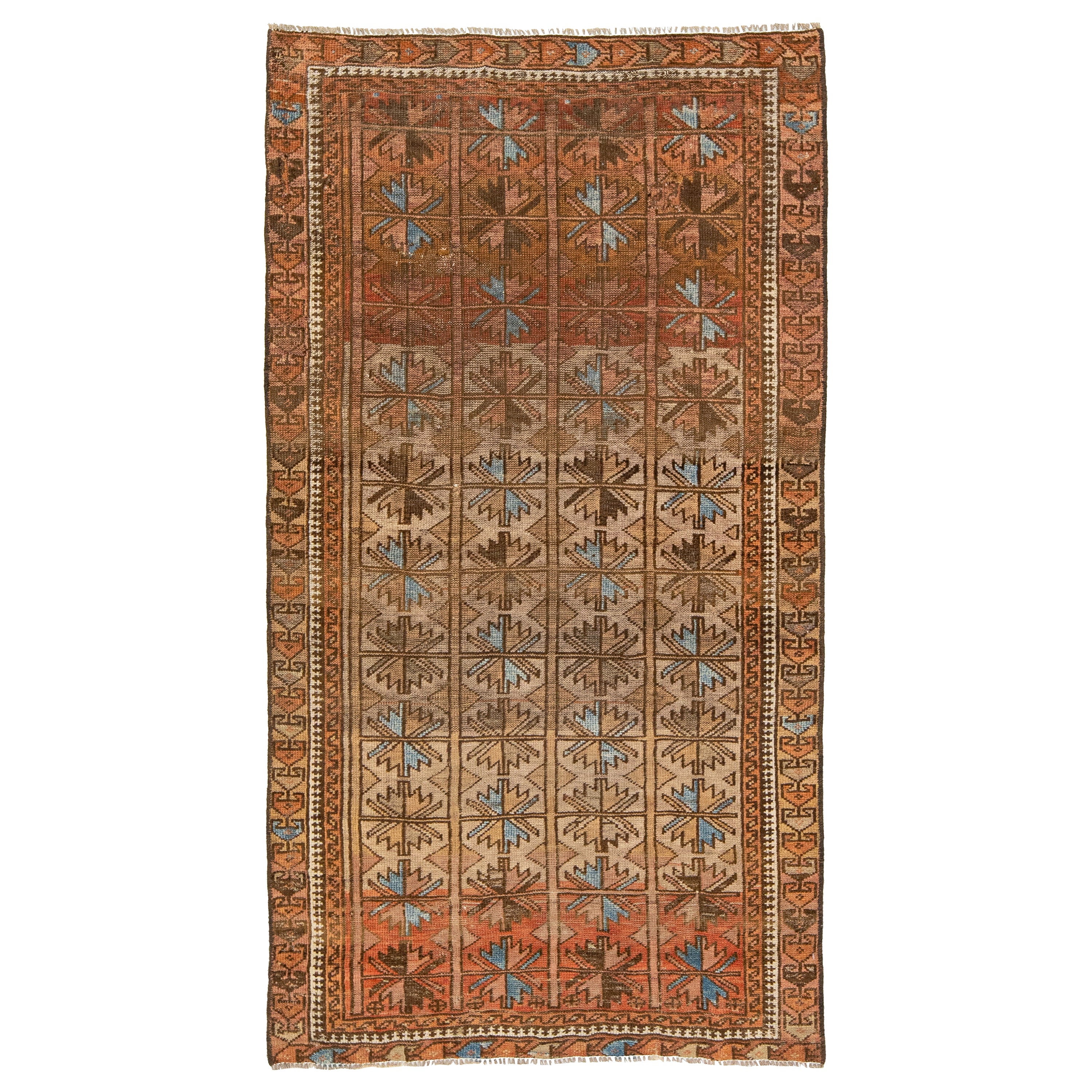 Orange Antique Persian Shiraz Wool Rug With Allover Design For Sale at ...