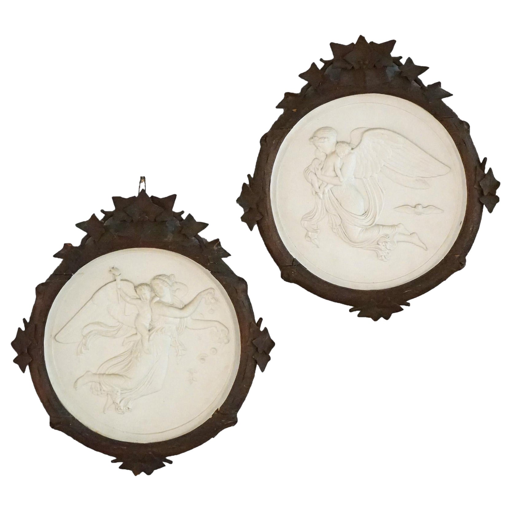 Pair of Antique Classical Parian Portrait Plaques Carved Walnut Frames ...