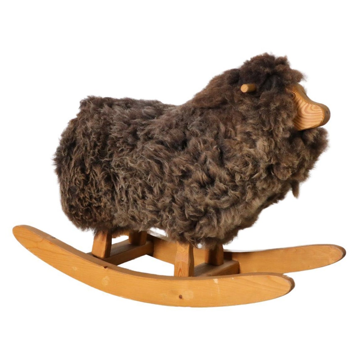 Mid-Century Brown Waldorf Rocking Sheep with Real Sheep Coat For Sale ...
