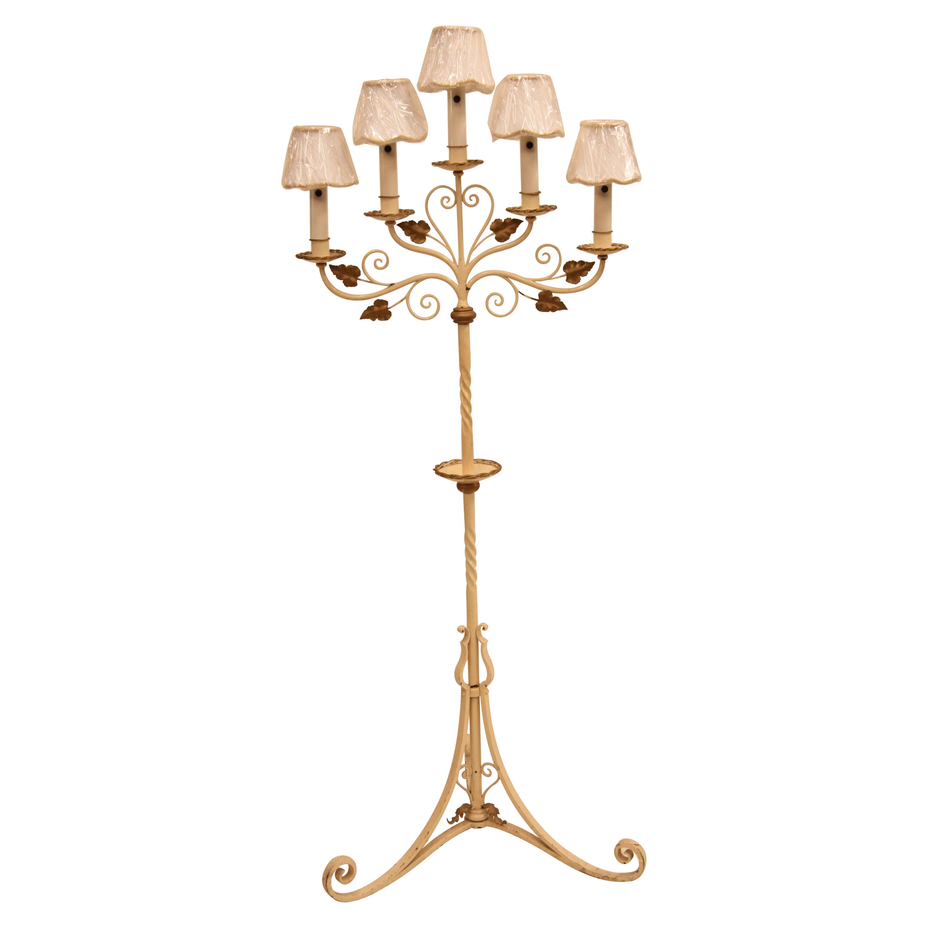 English Five Light Steel Floor Lamp For Sale at 1stDibs