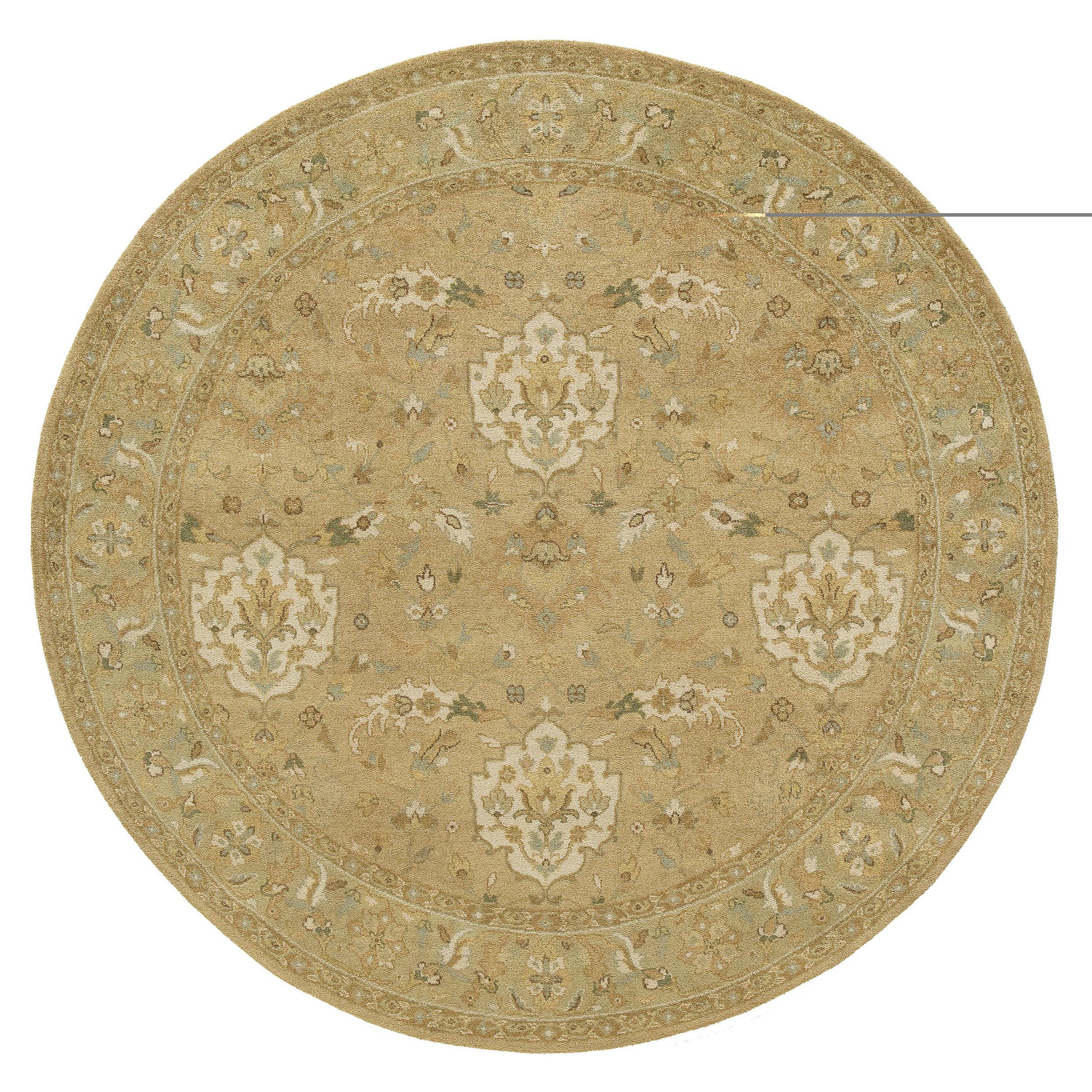Luxury Traditional Hand-Knotted Shield Beige and Opal 12x12 Round Rug ...