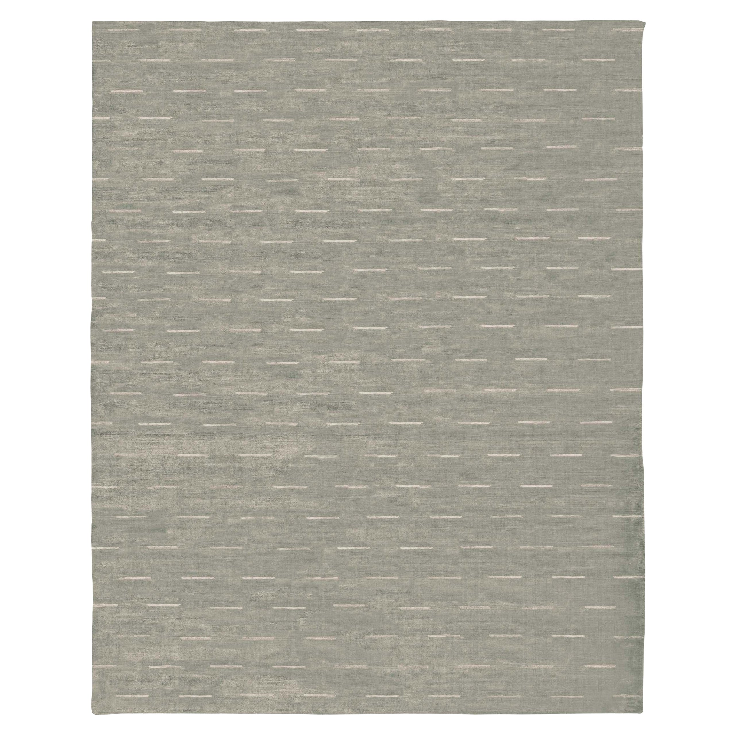Luxury Modern Hand-Knotted Dashes Water Blue 10x14 Rug For Sale at 1stDibs