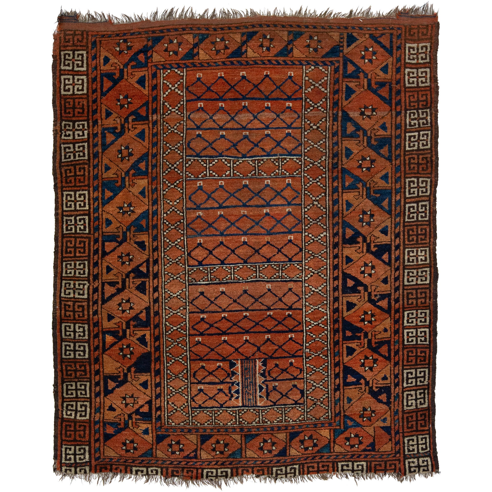 Allover Geometric Antique Turkmen Wool Rug In Rust Color From The 1890s ...