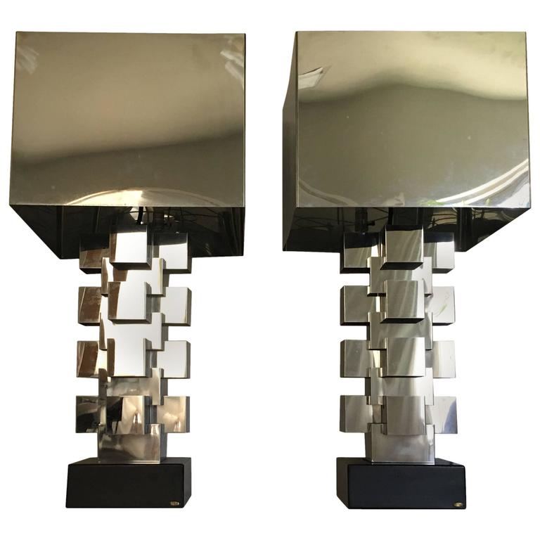 Curtis Jere Chrome "Skyscraper" Table Lamps, Pair at 1stDibs