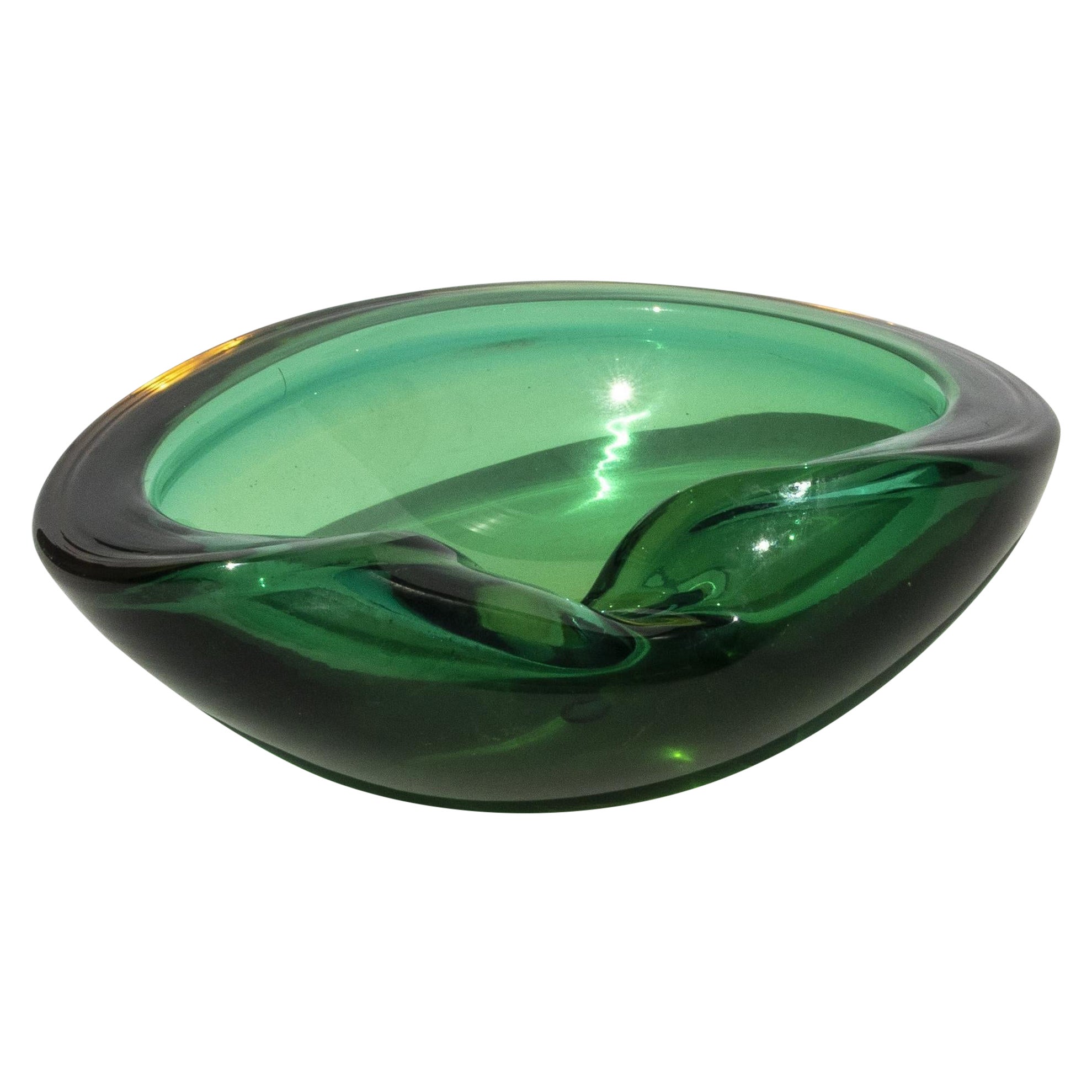Vintage Elaborate Murano Glass Ashtray in Green Glass, Flavio Poli ...