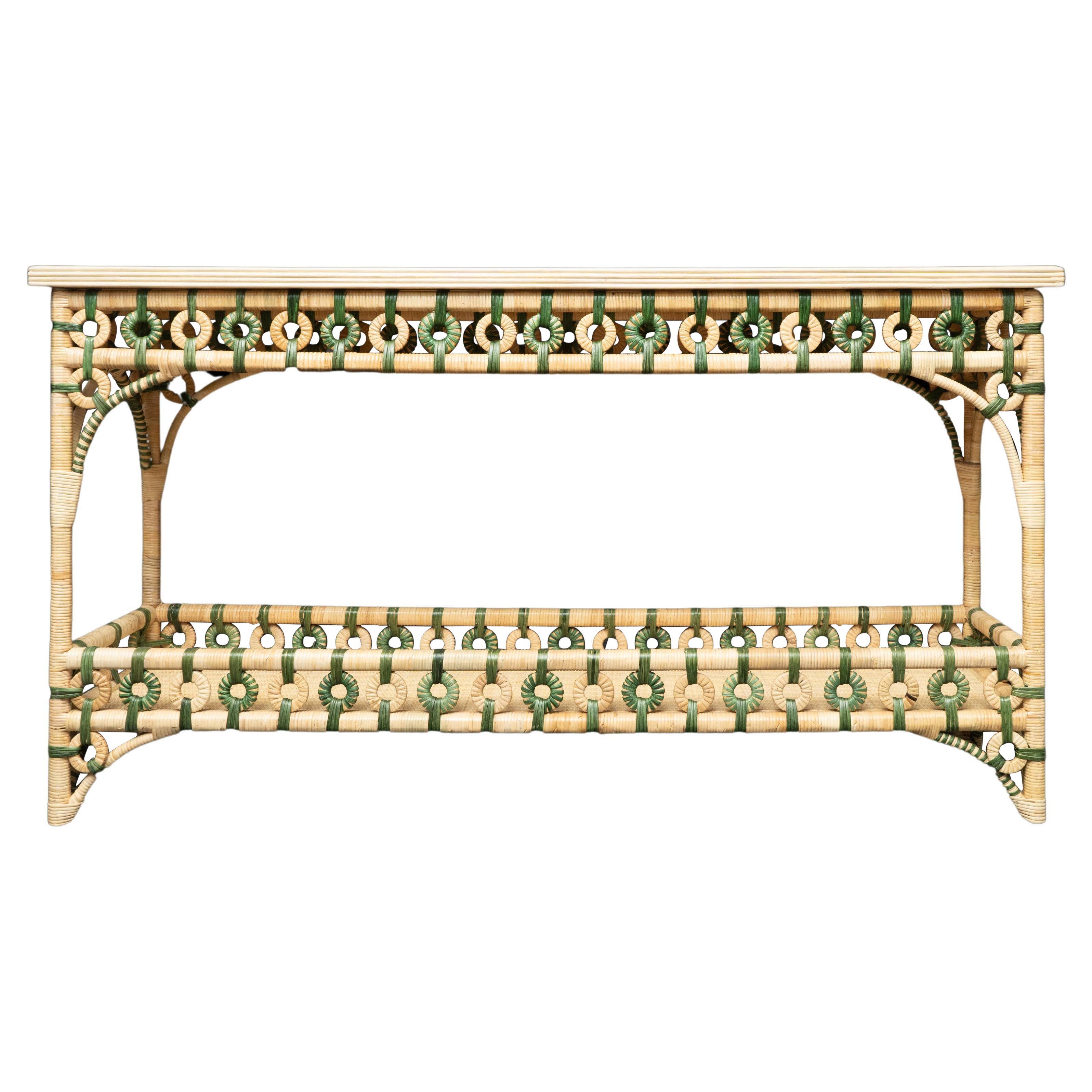 Creel and Gow Rattan Console Green and Cream For Sale at 1stDibs