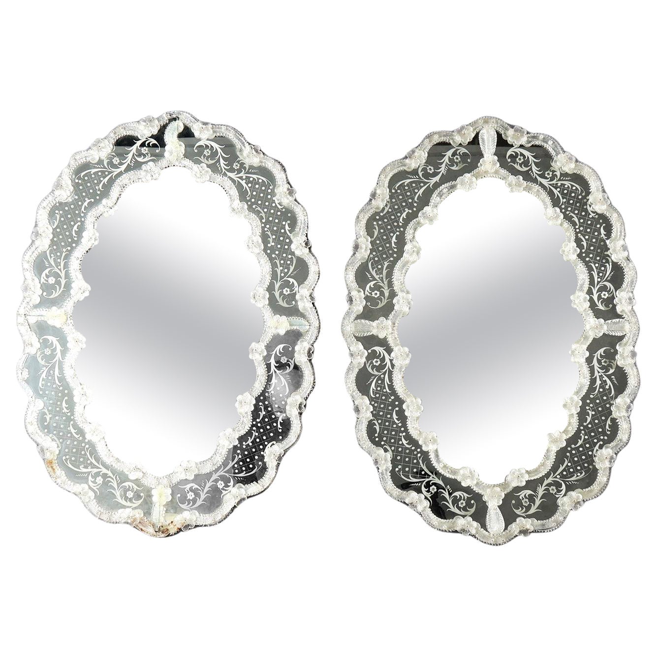 Large Italian Venetian Style Filigree Glass Floral Etched Mirrors 20thC ...