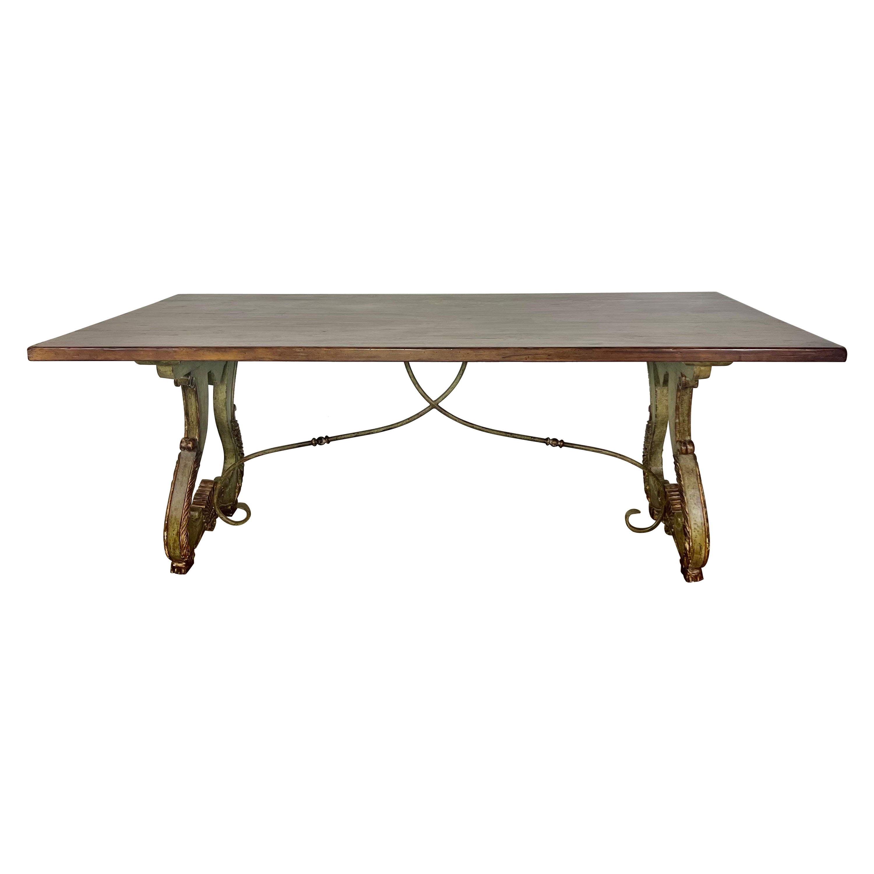 Italian Neoclassical Style Painted and Parcel Gilt Dining Table w/ Faux ...