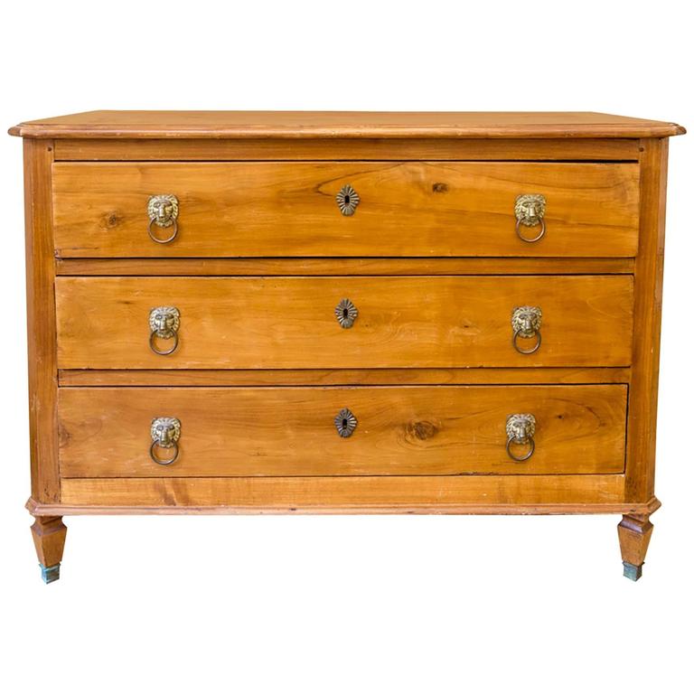 19th Century, French Fruitwood Commode, Brass Lion Head Paw Handles For ...