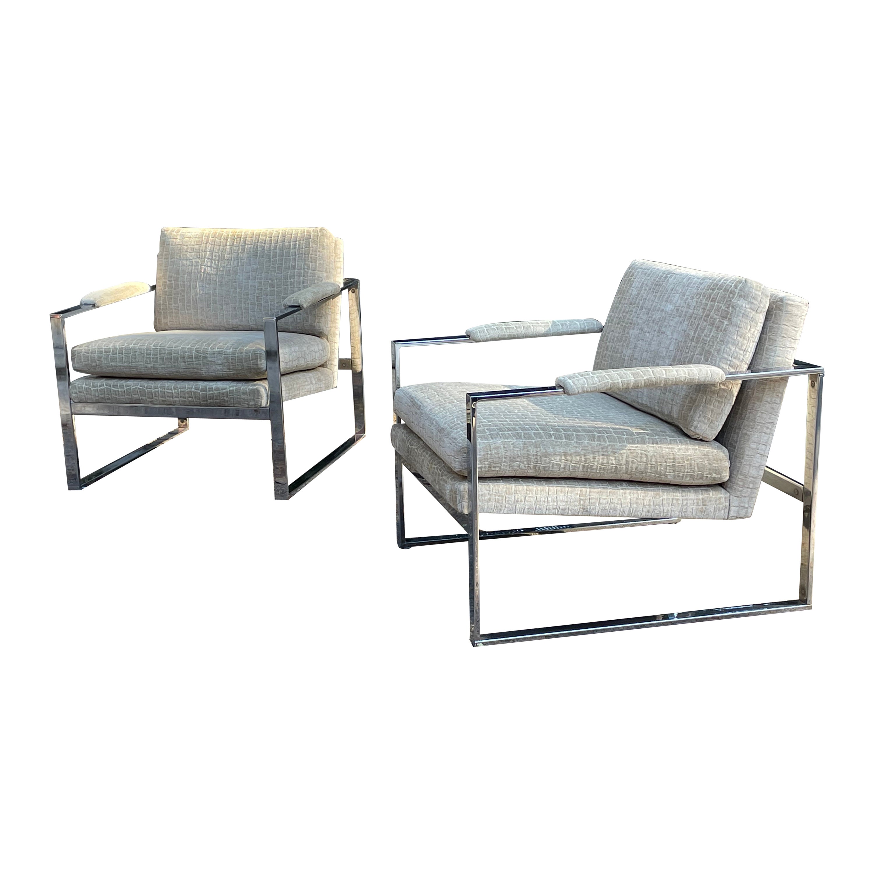 Milo Baughman Chrome Lounge Chairs, Pair For Sale at 1stDibs