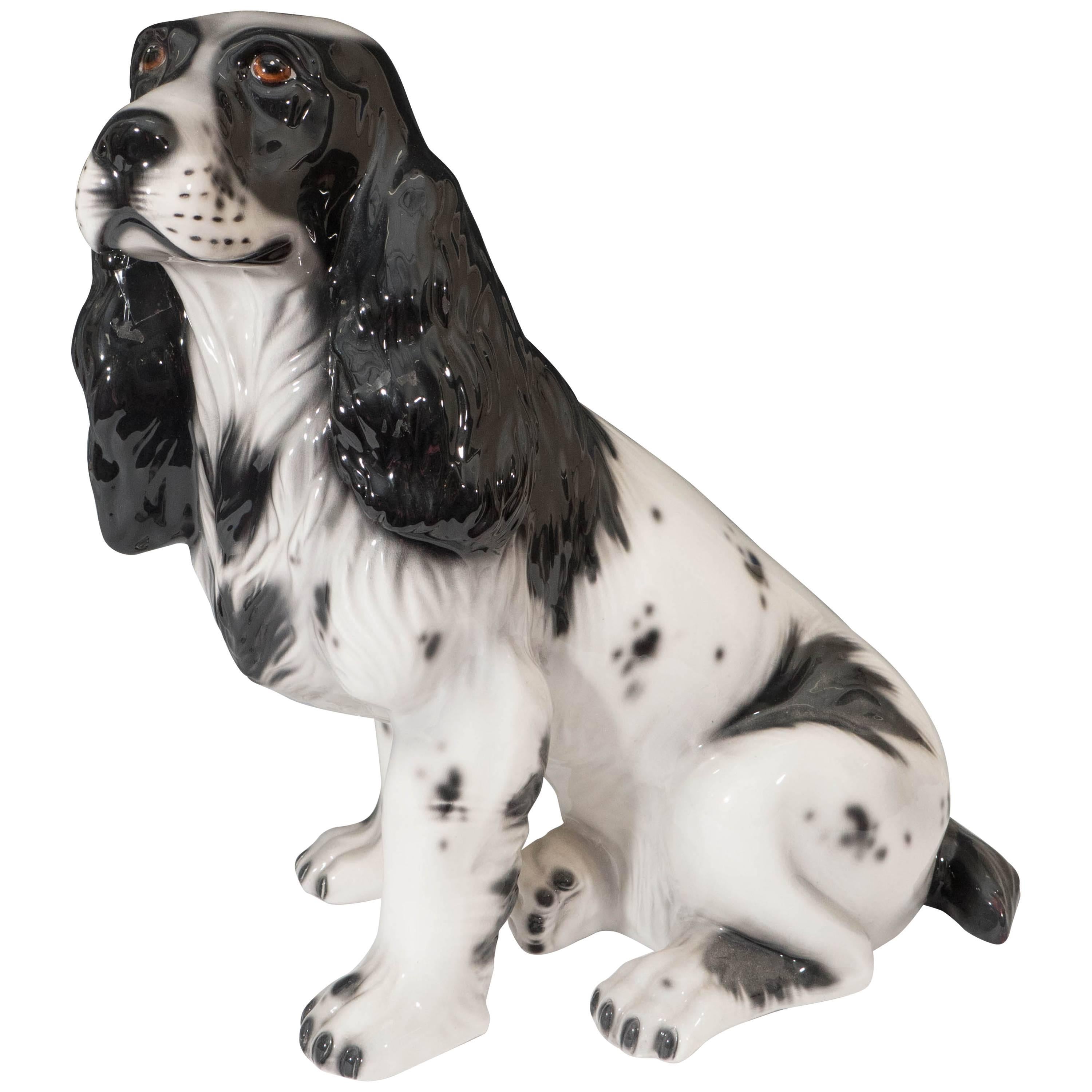 Mid-Century Italian Ceramic Sculpture of a Black and White Cocker ...