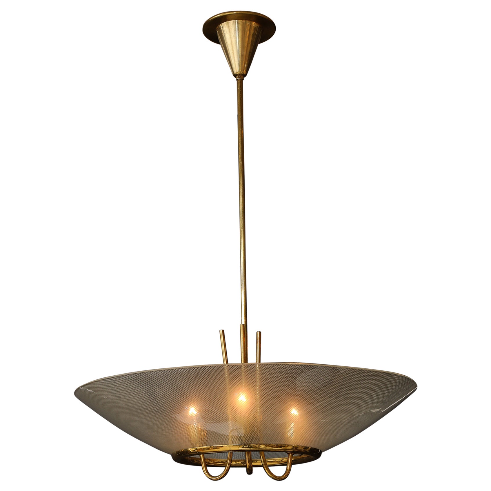 Venetian Murano Reticello Glass and Brass Chandelier, Italy, circa 1950 ...