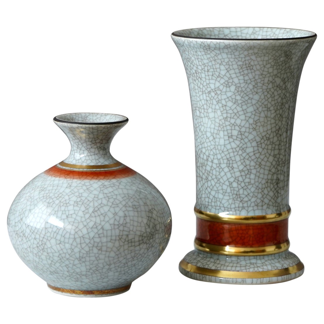 Set of 2 Royal Copenhagen Crackle Glazed Vases. Thorkild Olsen, Denmark ...