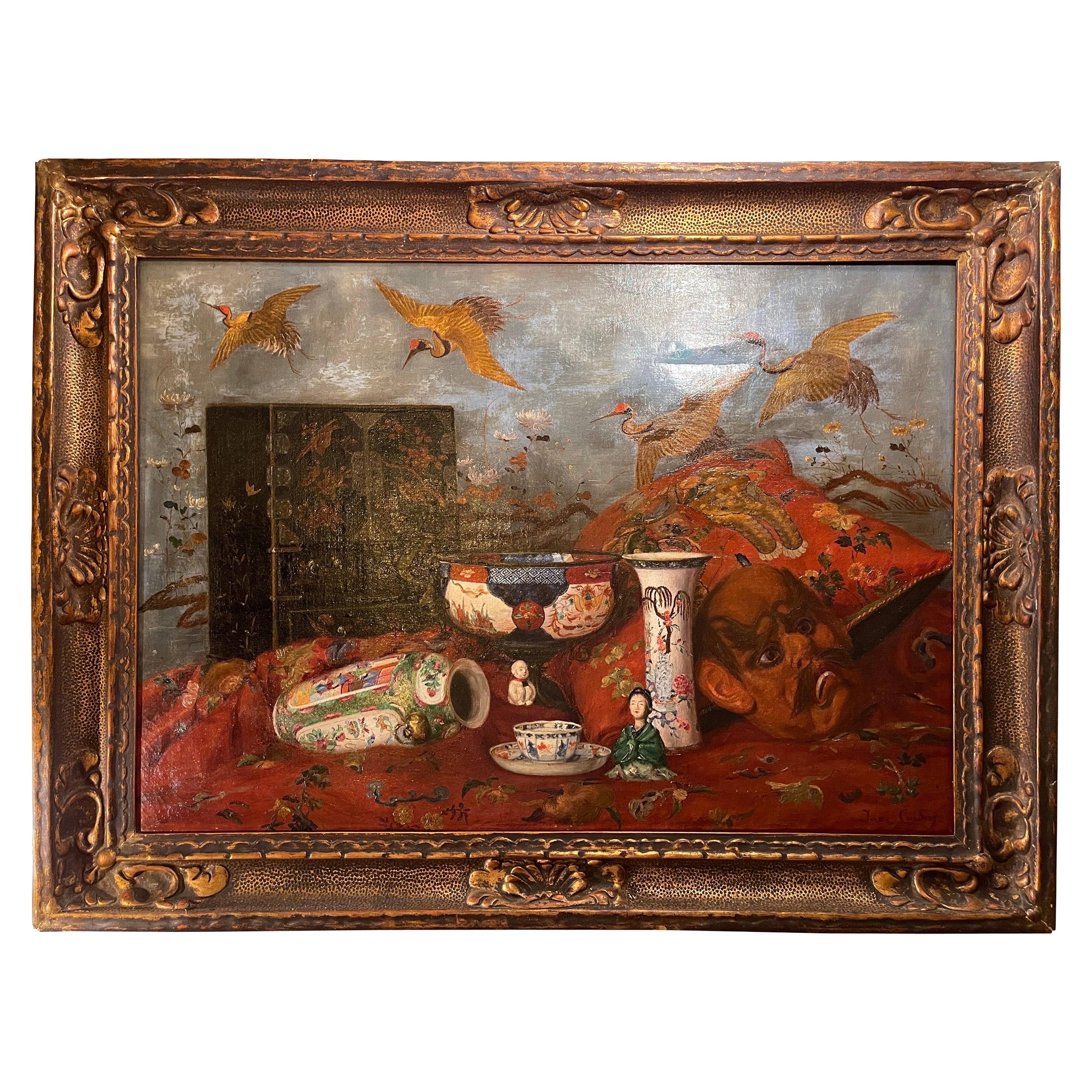 Oil Painting Chinese Still life “Chinoiserie” mid-19th exposition ...