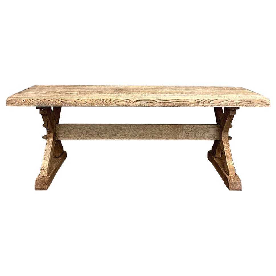 Antique Rustic Stripped Oak Trestle Table For Sale at 1stDibs