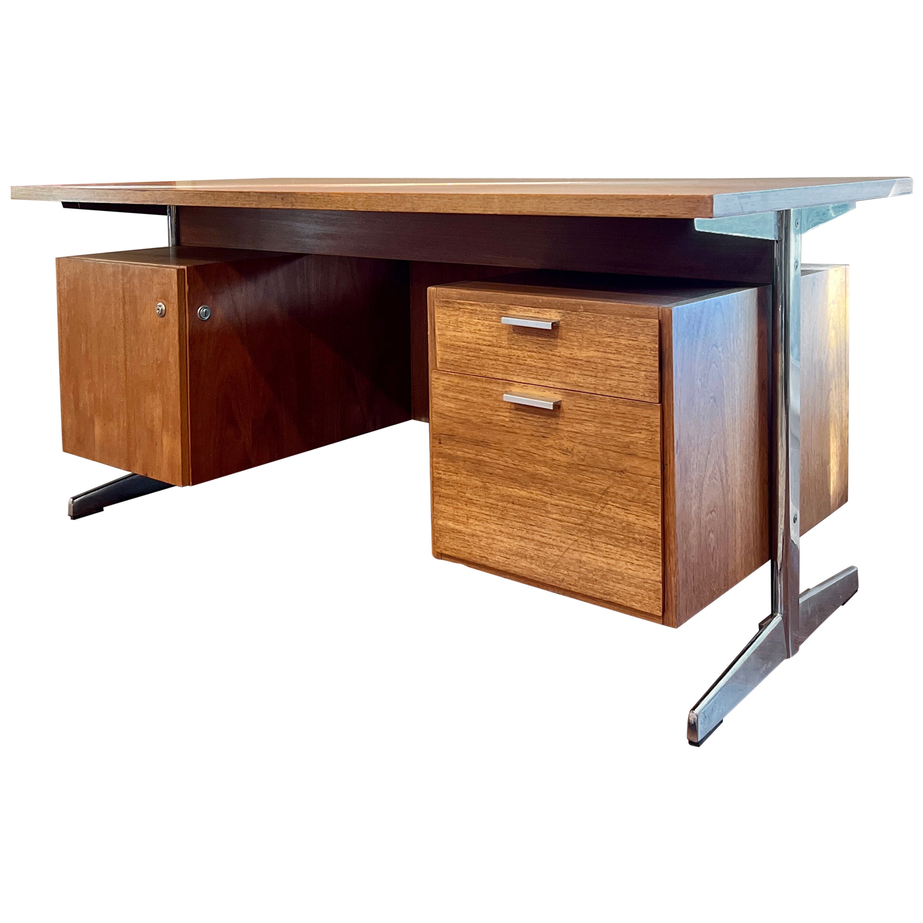 Vintage chrome and wood mid century modern desk by Pastoe at 1stDibs