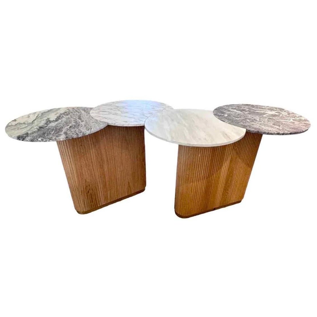 Custom Made Marble and Reeded Wood Table For Sale at 1stDibs