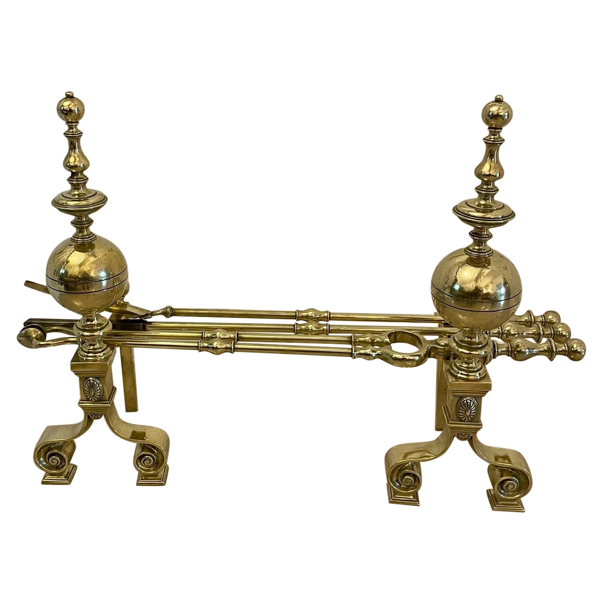 Pair of Antique Wrought Iron Fire Dogs For Sale at 1stDibs