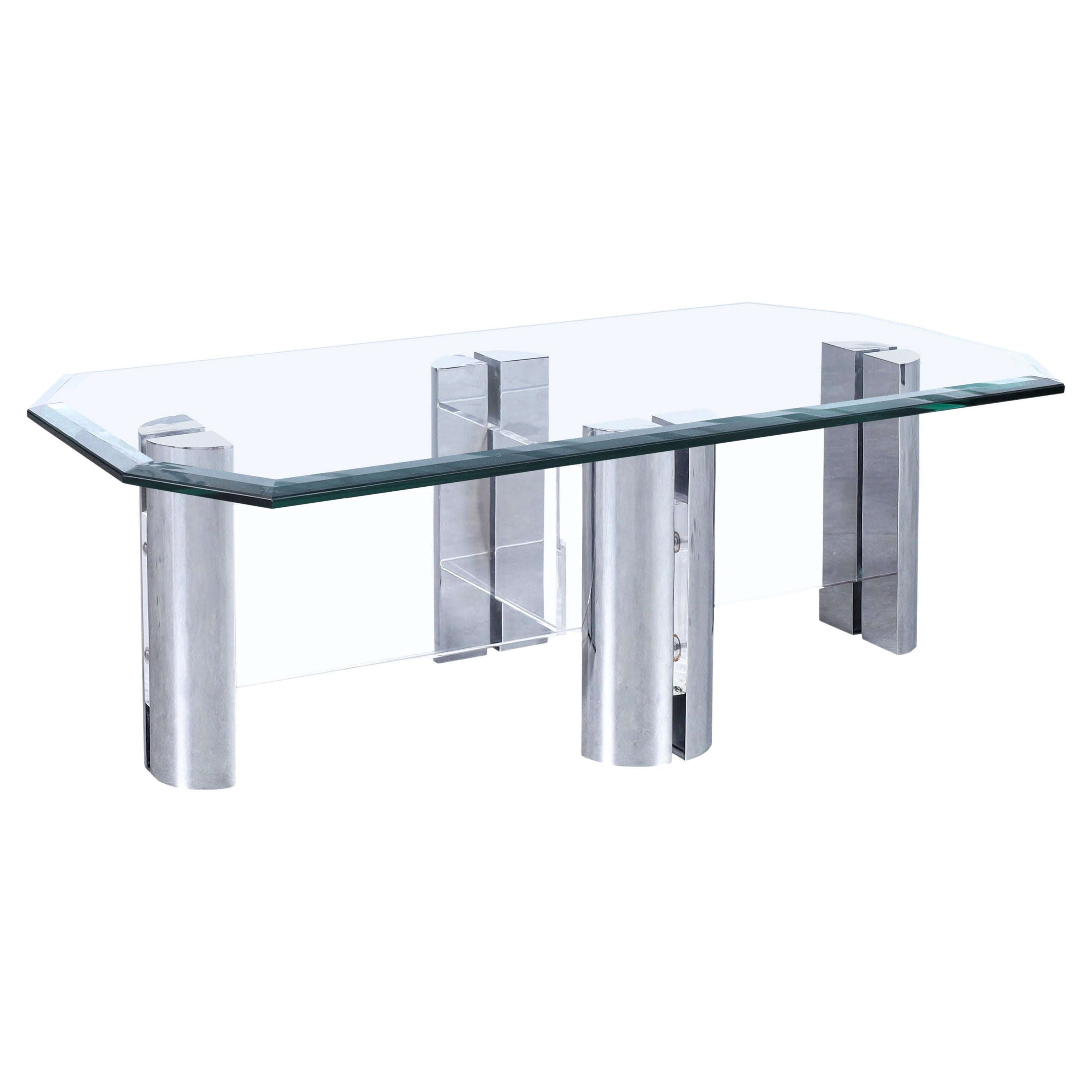 Large Lucite and Chrome Coffee Table with 2 Glass Shelves For Sale at ...