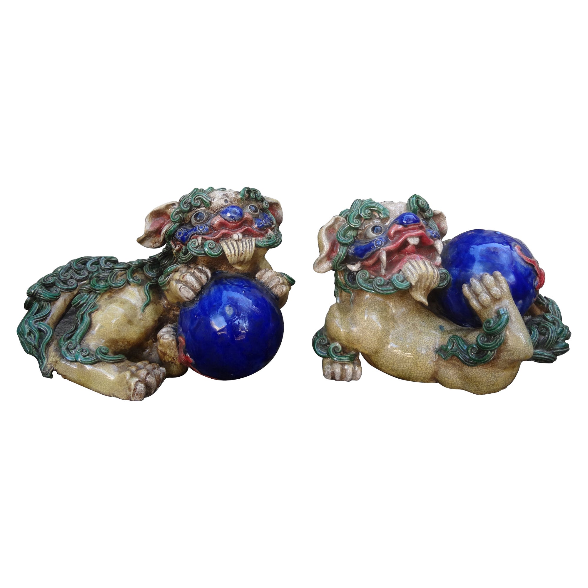 Set of Celedon Green Foo Dogs at 1stDibs