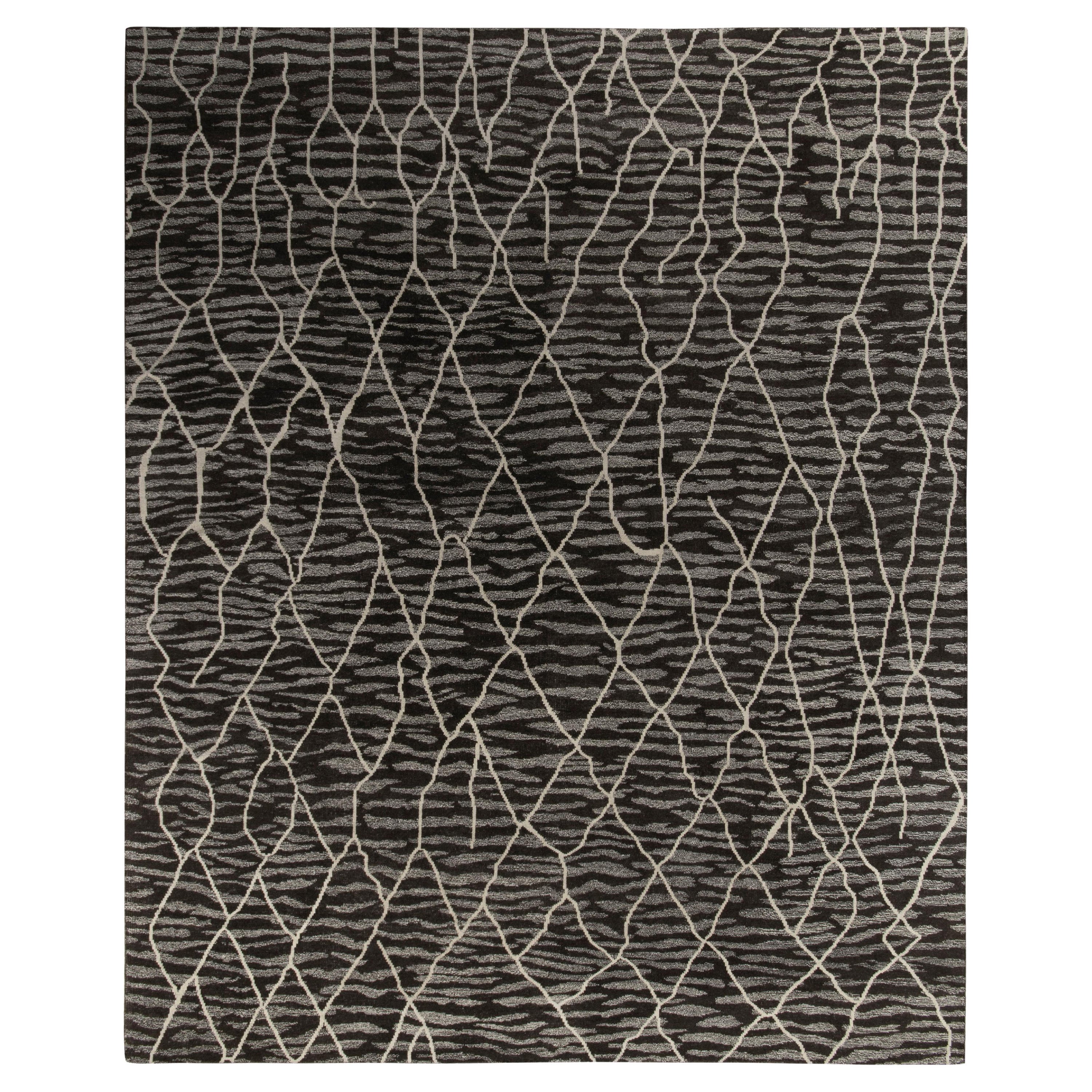 Rug and Kilim’s Modern Custom Rug in Black, Gray Geometric Pattern For ...