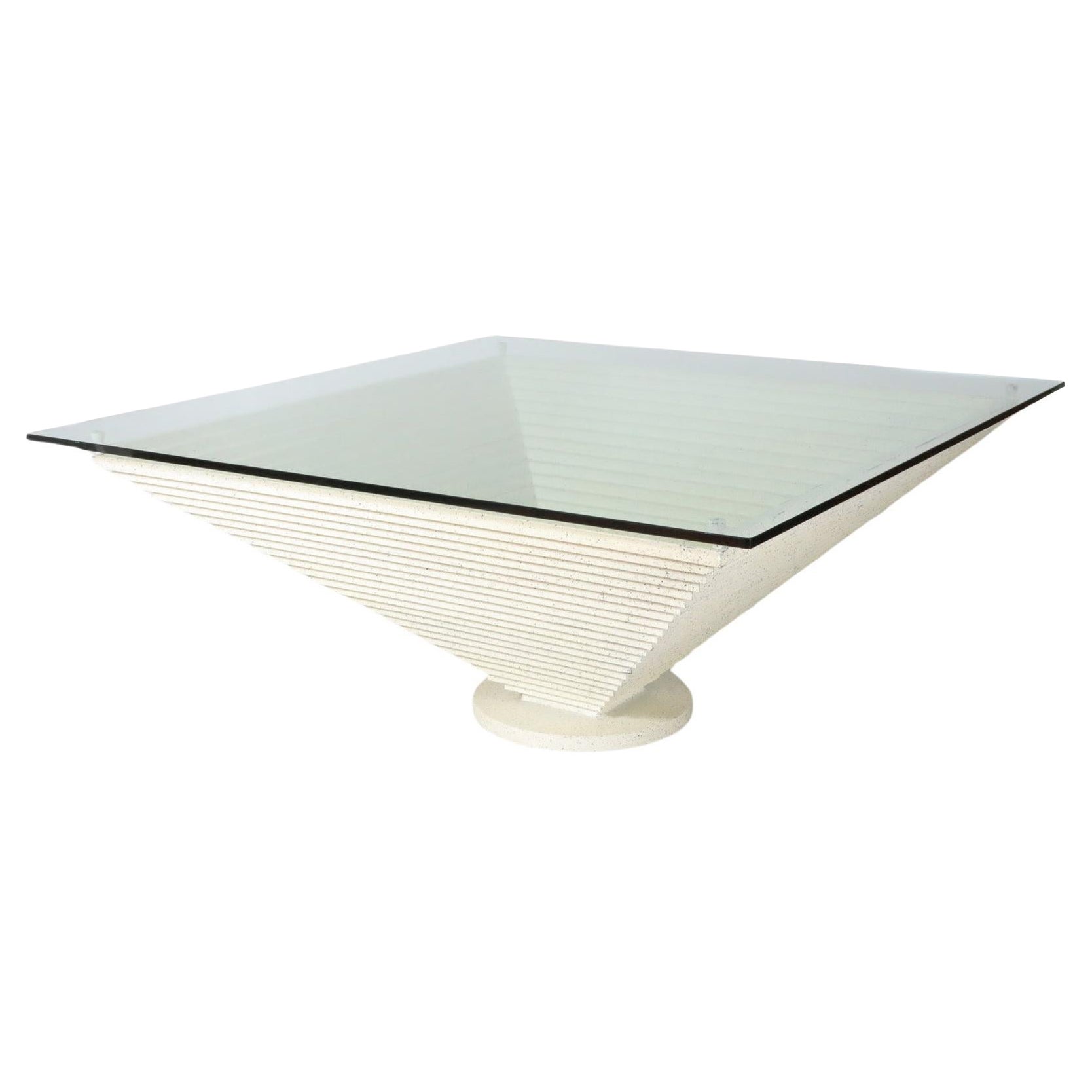 Giant Memphis Style Enameled Metal Pyramid Table with Glass Top, 1980s ...