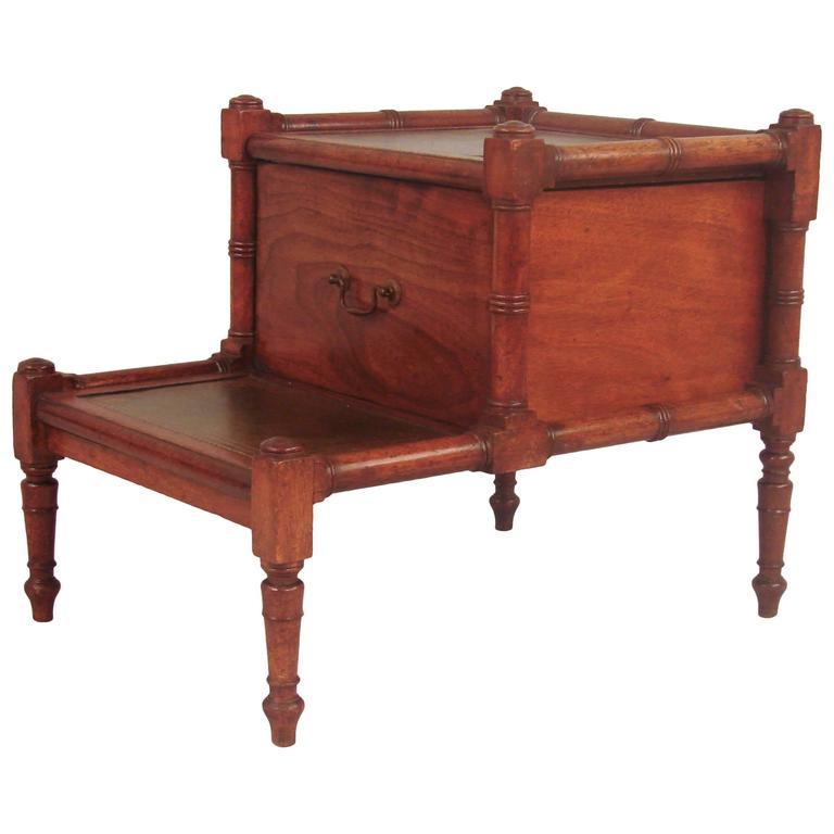 English Mahogany Bed Steps with Leather Lined Treads at 1stDibs