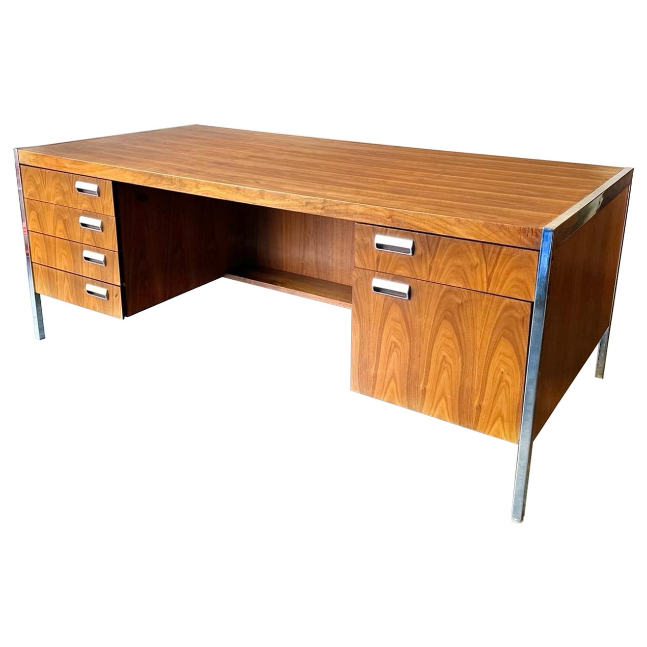 MCM Danish Walnut and chrome executive desk For Sale at 1stDibs
