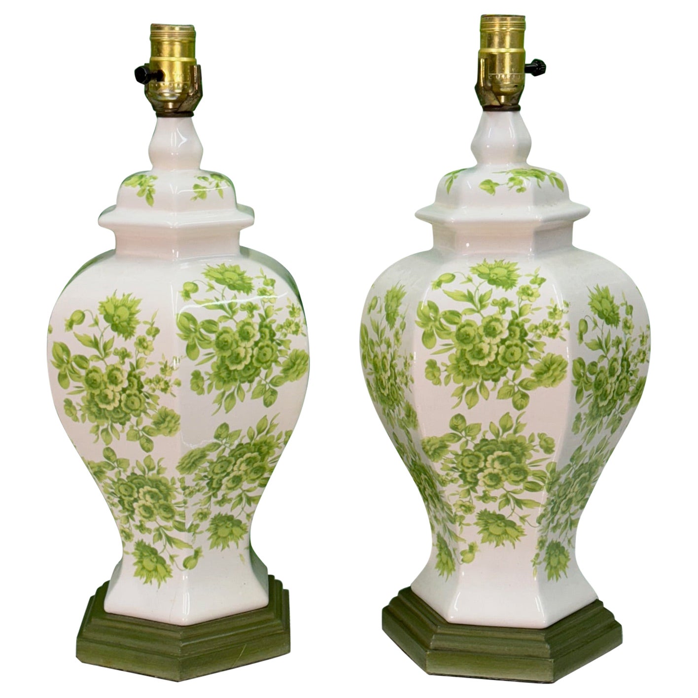 Vintage Pair Chinoiserie Ceramic Cream Ivory Ginger Jar Table Lamps ...
