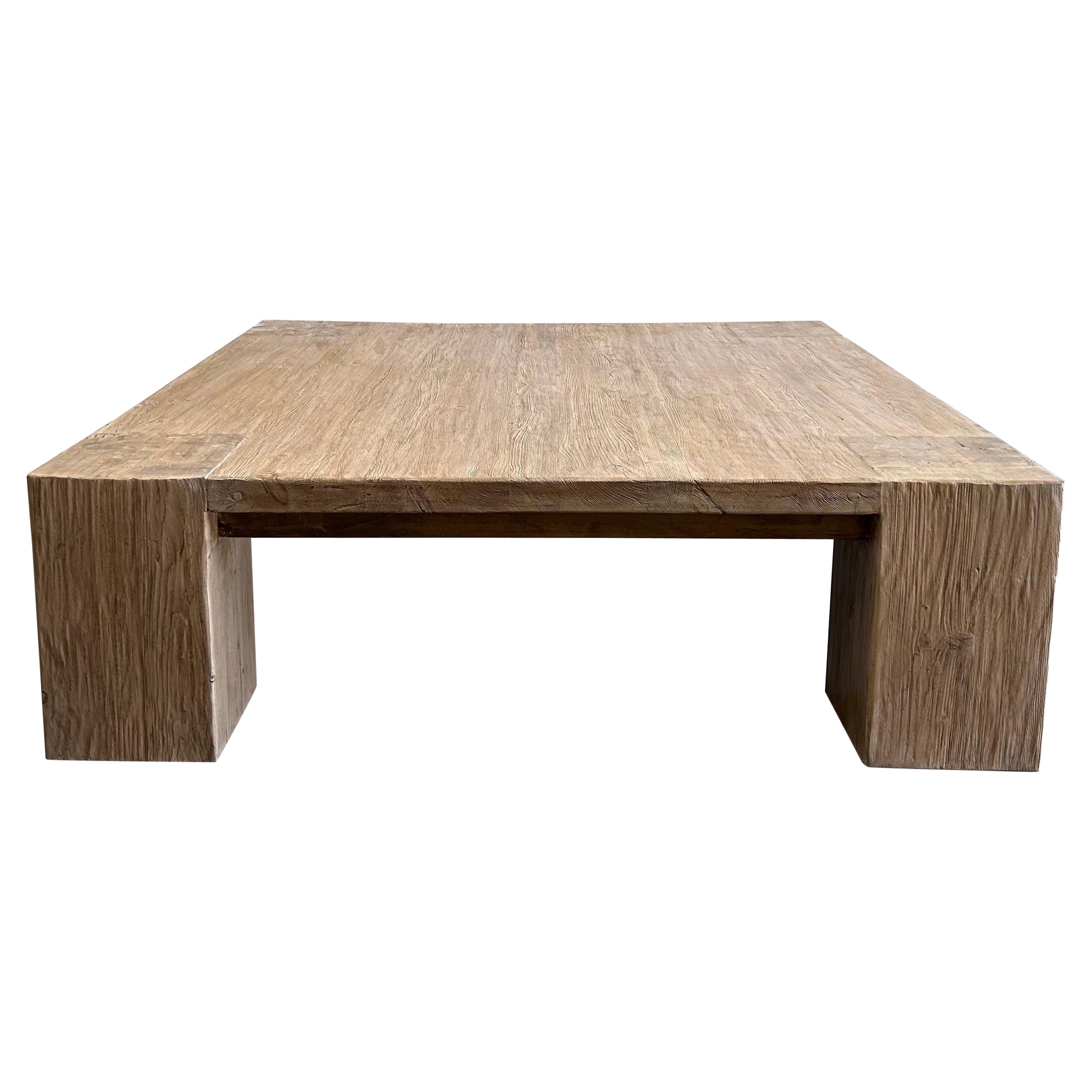Reclaimed Elm Wood Beam Square Coffee Table For Sale at 1stDibs