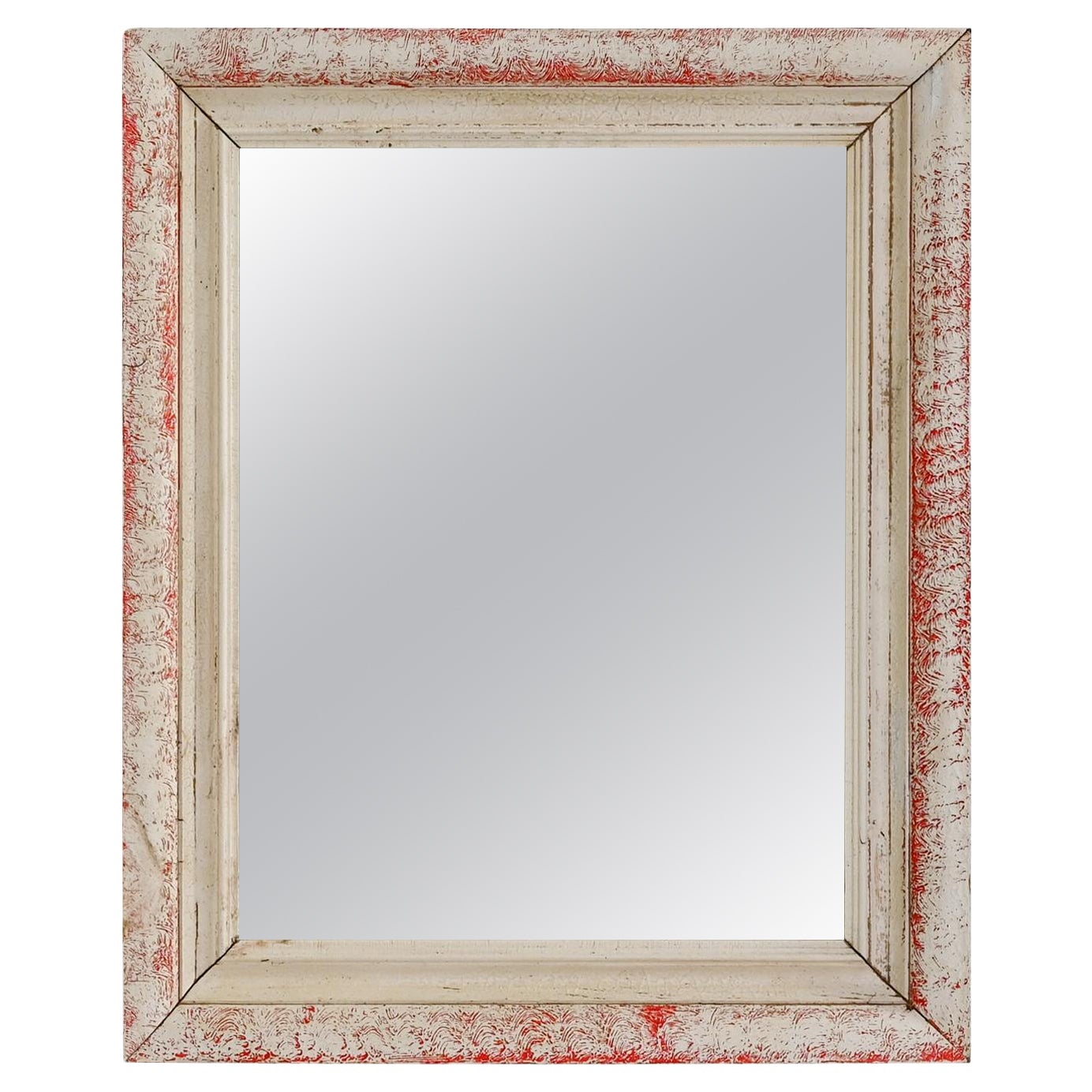 1940s French Wood White Patinated Mirror For Sale at 1stDibs