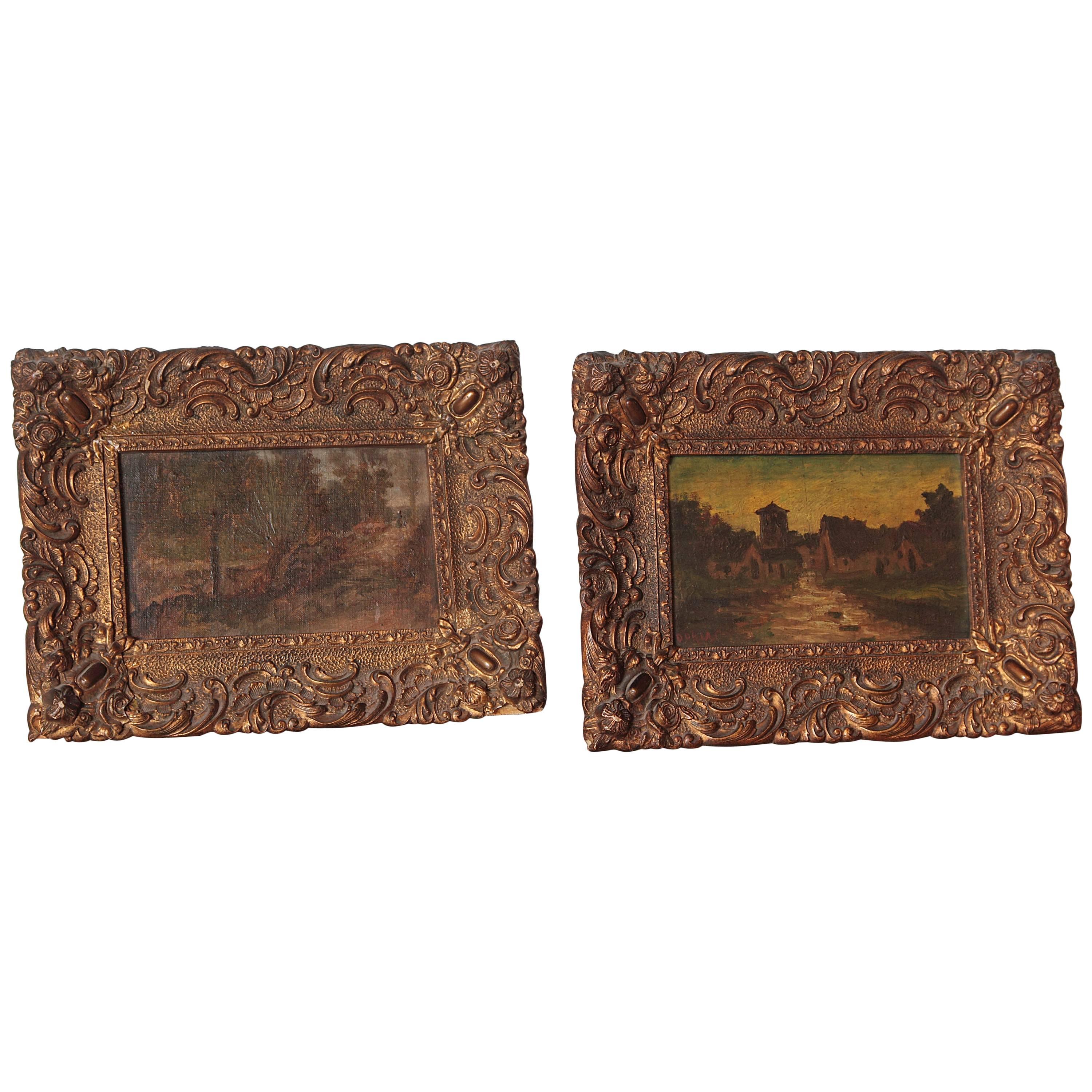 Pair of Small Framed Antique Oil Paintings from France at 1stDibs ...