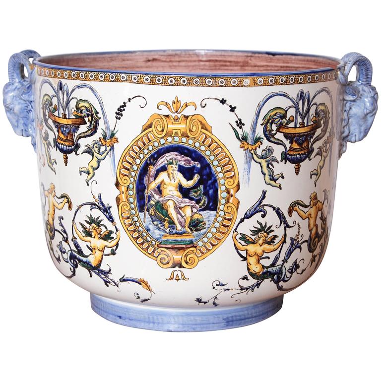 Antique French Faience Jardiniere by Gien at 1stDibs | jardiniere gien