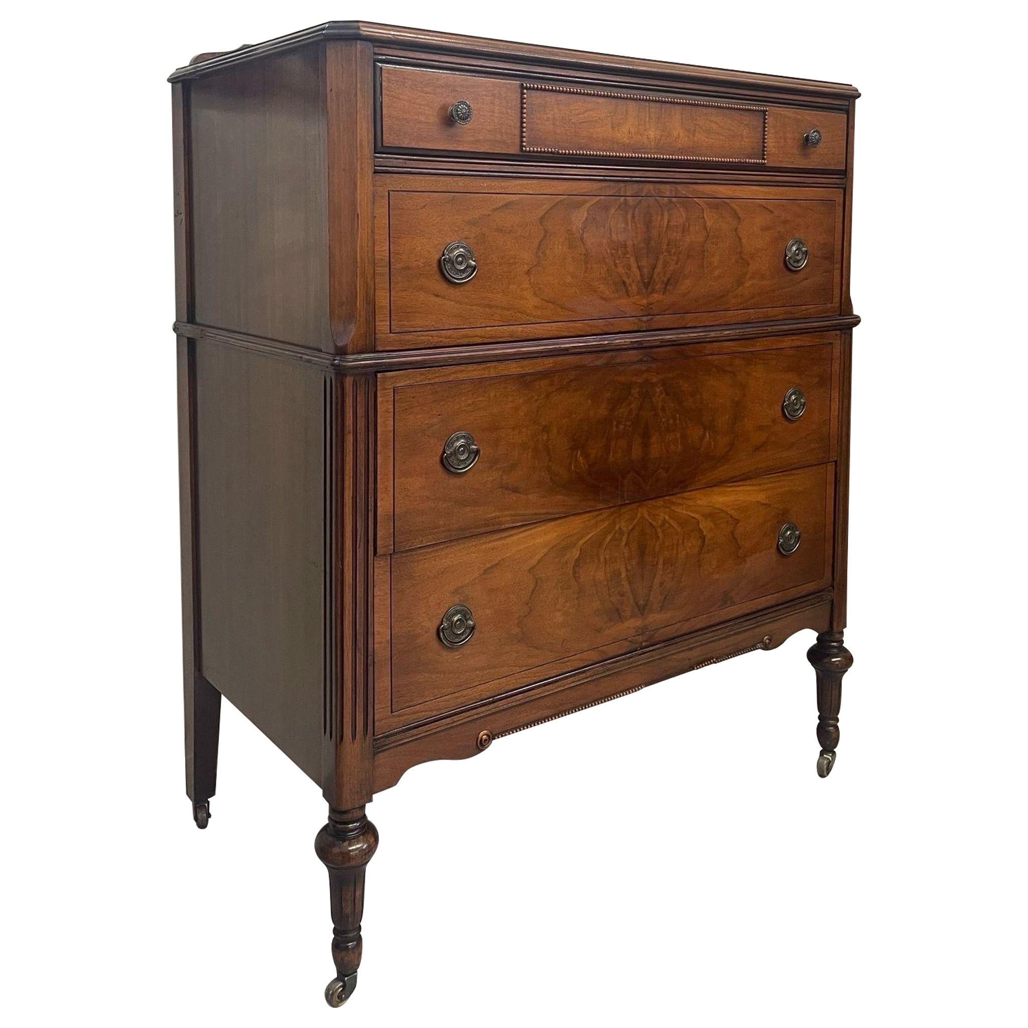 Vintage Antique Style Dresser With Book Matched Drawers and Wood Carved ...