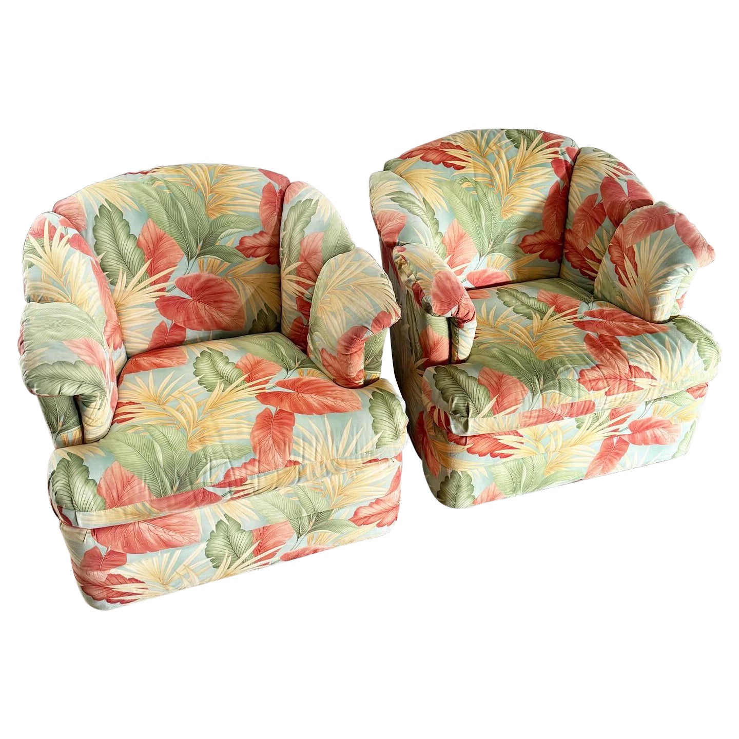 Postmodern Floliage Pattern Fabric Swivel Barrel Lounge Chairs For Sale ...