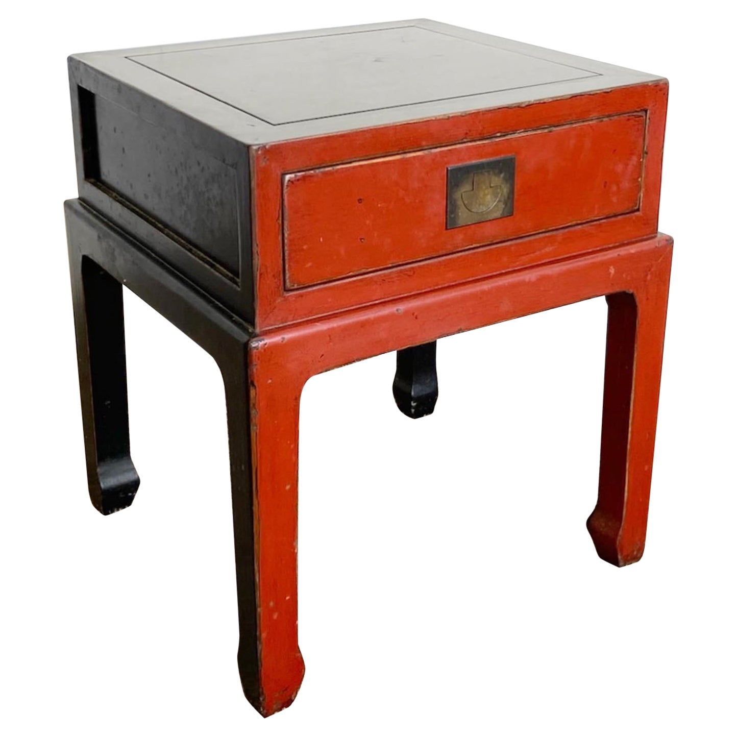 Chinese Ming Style Red and Side Table/Nightstand For Sale at 1stDibs
