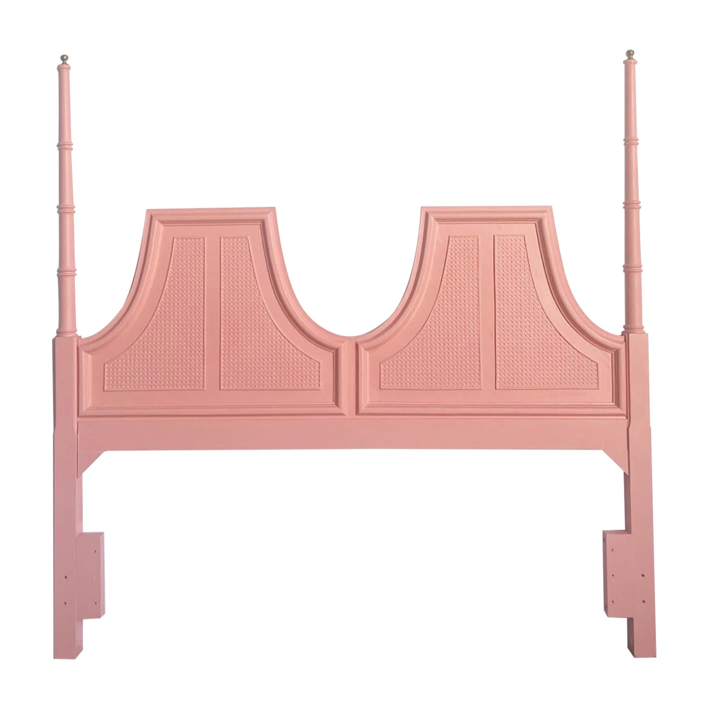 Regency Pink Faux Cane Queen Headboard With Brass Accents For Sale at ...