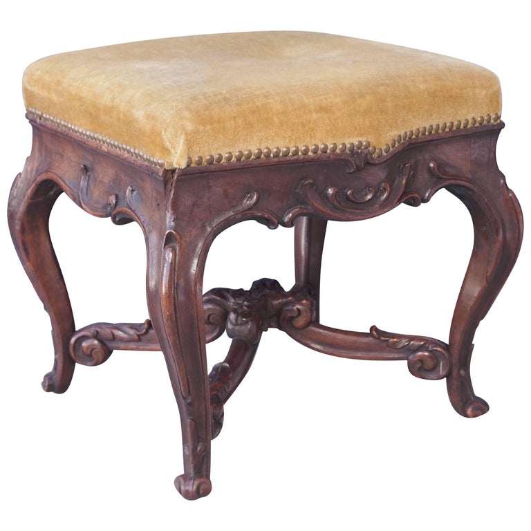 French Louis XV Style Walnut Stool For Sale at 1stDibs