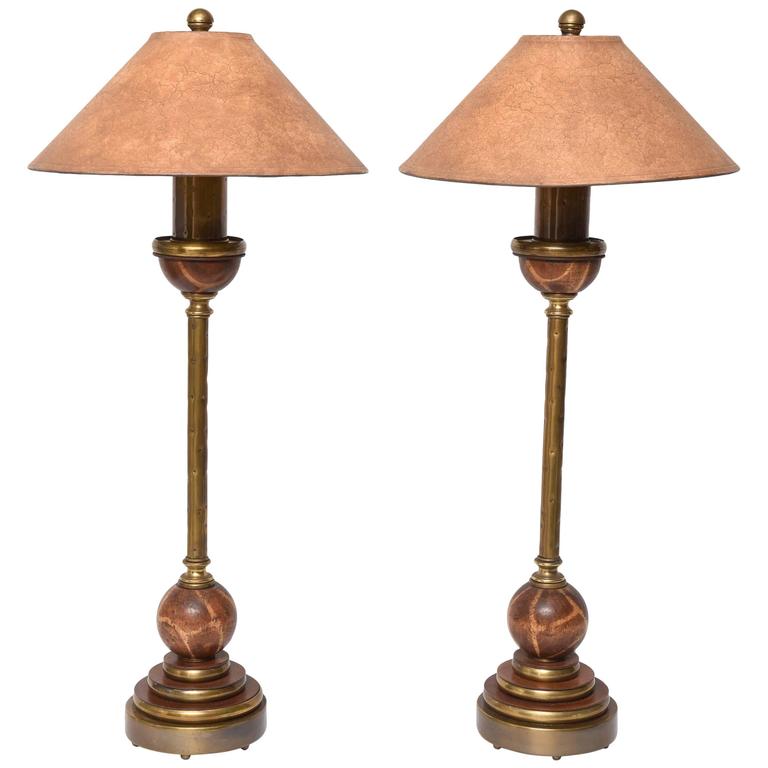 Pair of Chapman Table Lamps in Antique Brass and Faux Marble at 1stDibs