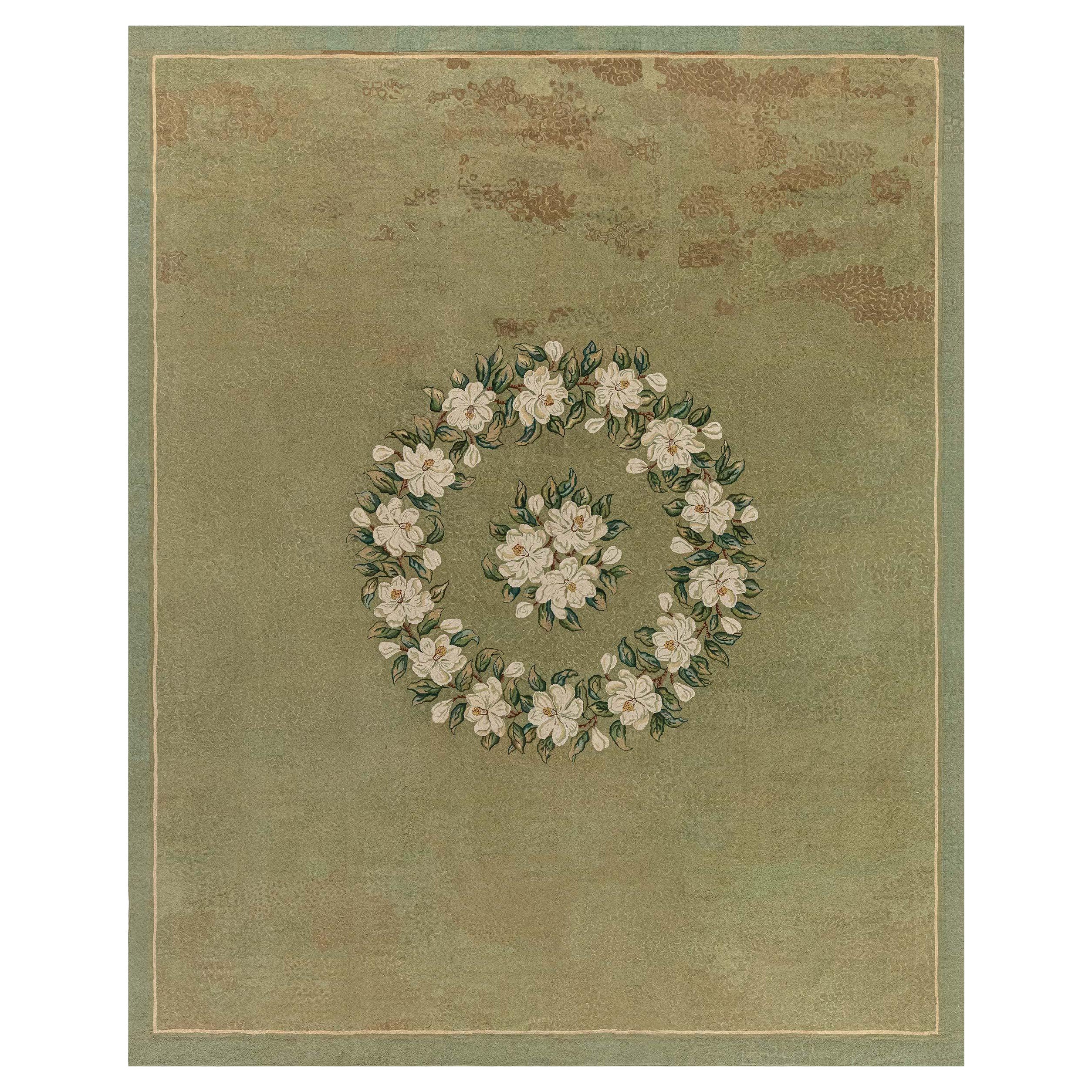 Vintage American Hand Hooked Rug in Floral Pattern in Pale Blue, Grey ...