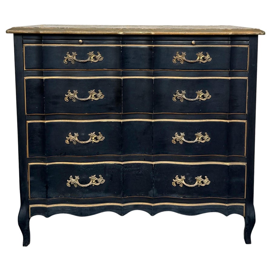French Style 4 Drawer Black Dresser Chest With Brass Mounts and Pull ...