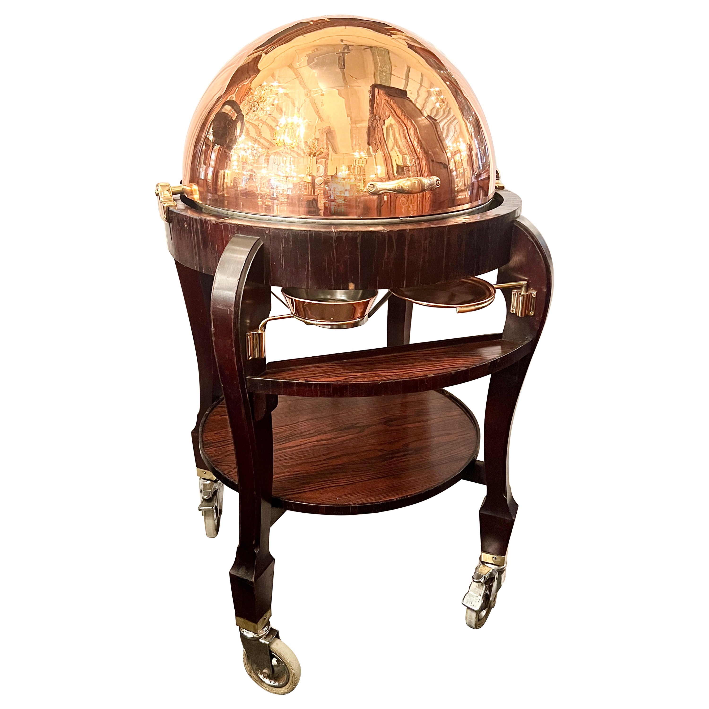 Estate English Art Deco Copper and Mahogany Meat Carving Cart, Circa ...