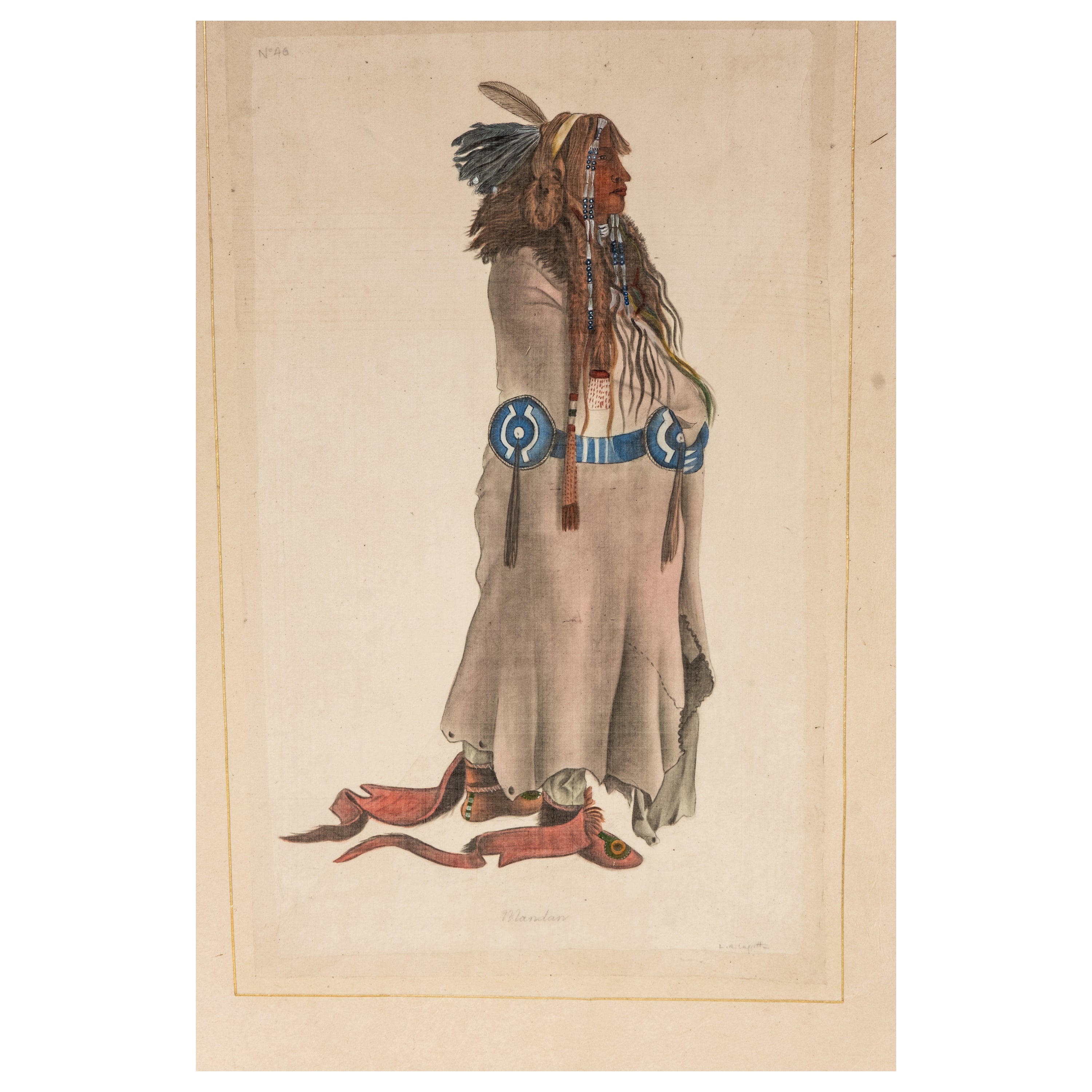 Signed L.R Laffitte Watercolor Painting of a Cree Native American For ...