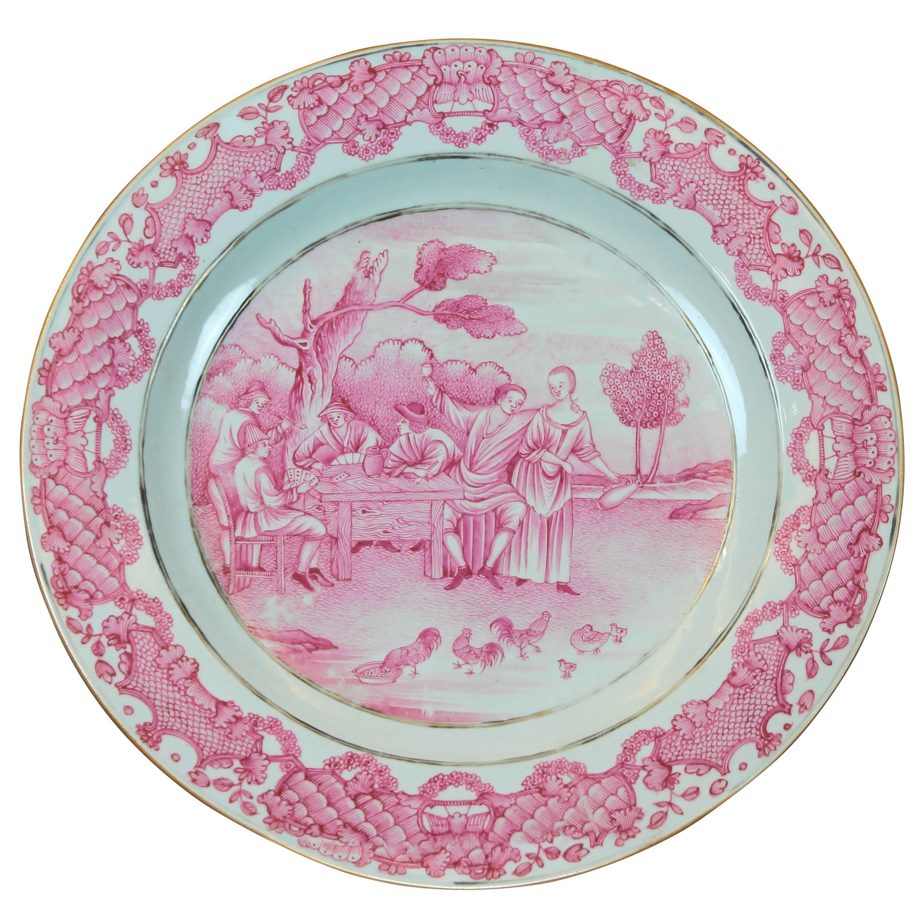 18th Century Chinese Export Pink and White Decoration Plate For Sale at ...