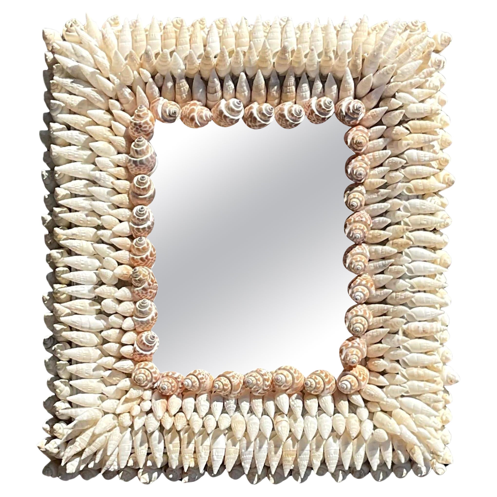 Vintage Coastal Artisan Shell Mirror For Sale at 1stDibs