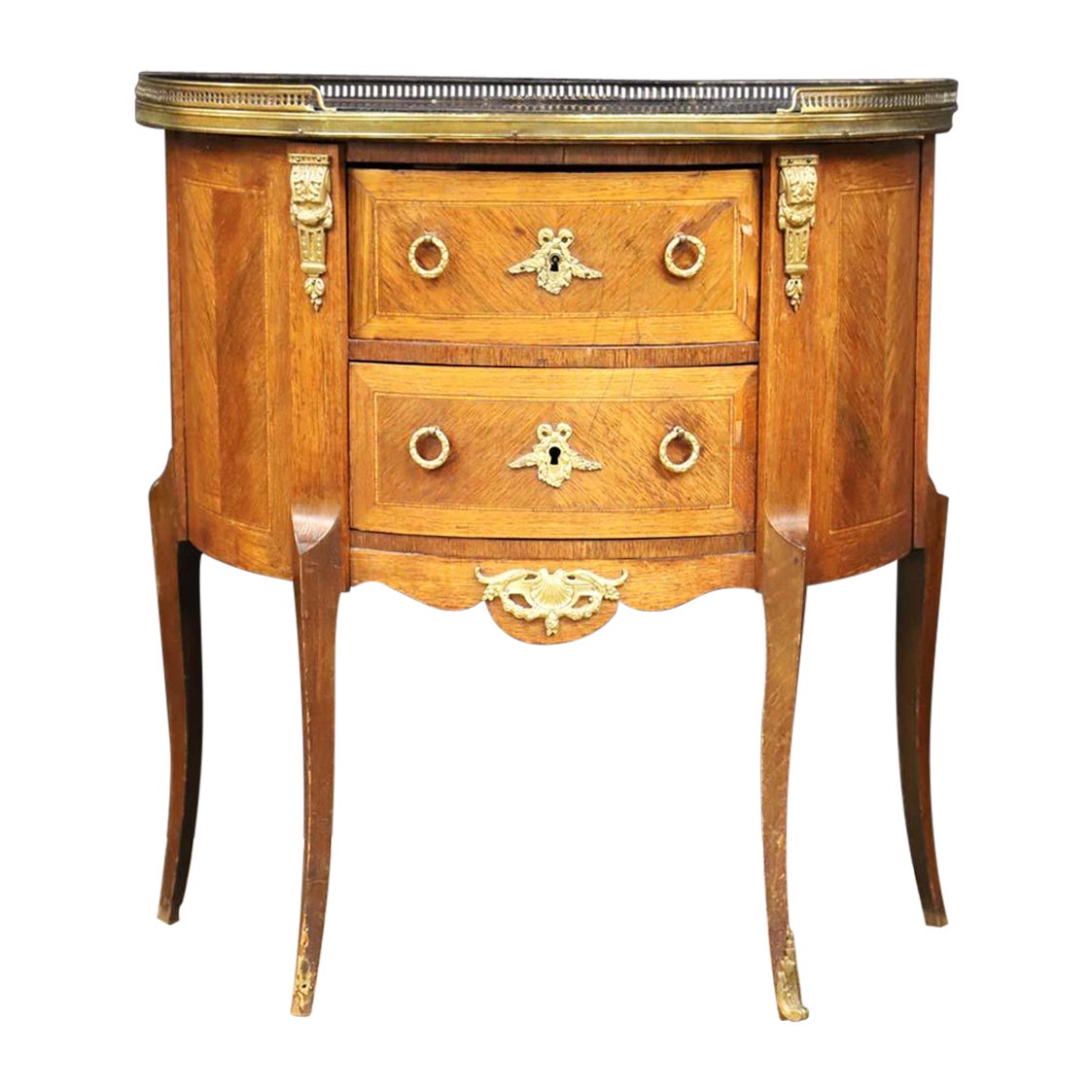 Antique Louis XVI Style Mahogany Demilune Table With Glass Top and ...
