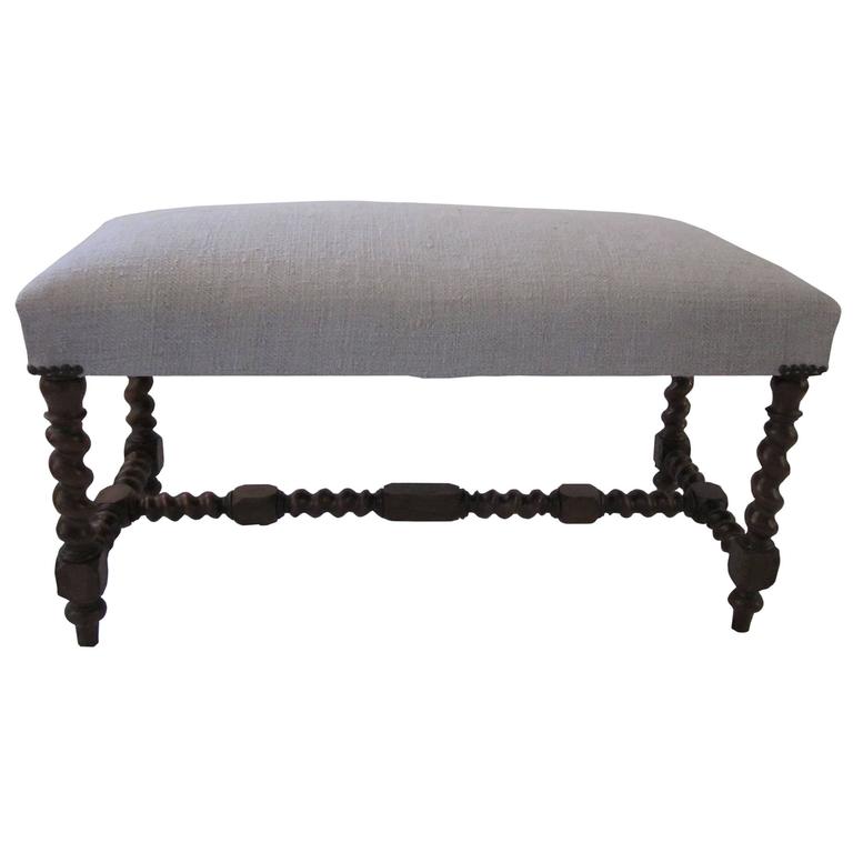 Upholstered Spool Leg Bench, Italy, 19th Century at 1stDibs