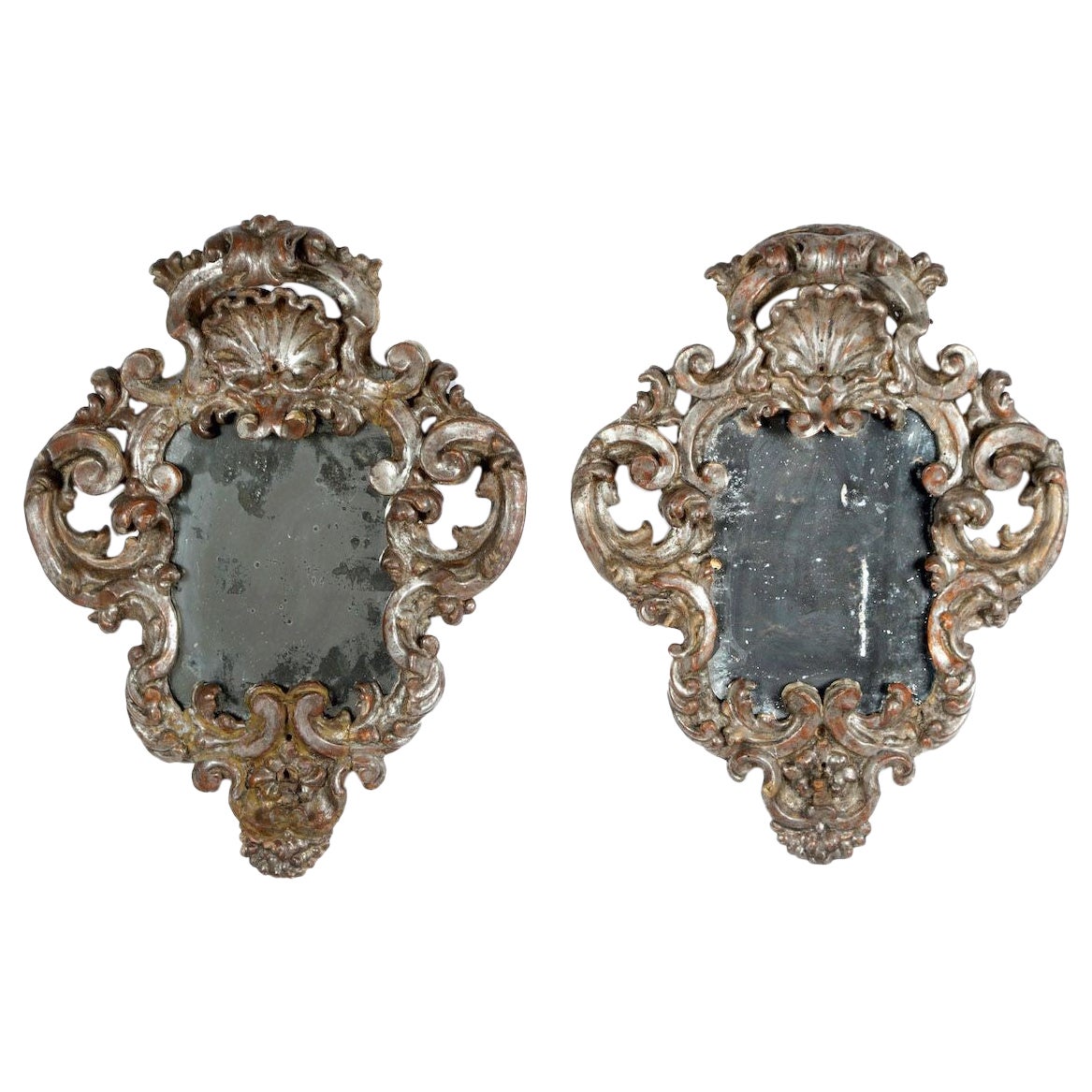 Pair of Italian Scrolled Silver Leaf Baroque Style Mirrors For Sale at ...