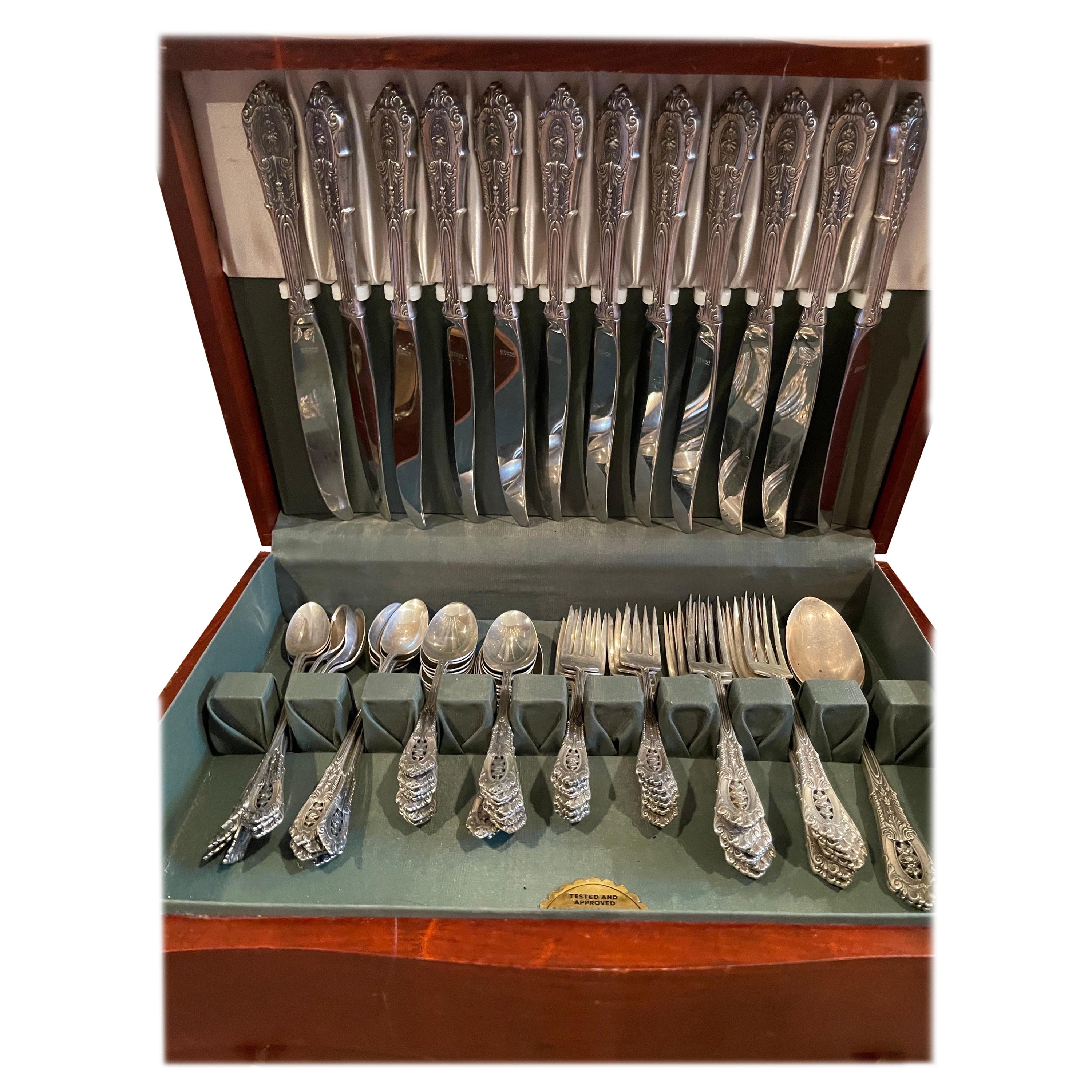 Rose Point by Wallace Sterling Silver Flatware Set For Sale at 1stDibs